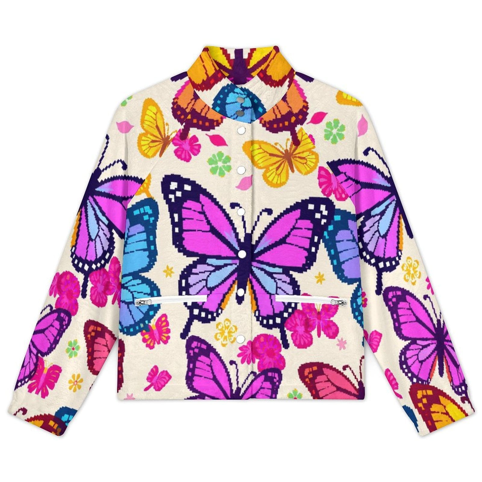 Enchanting Butterfly Warm Women's Plush Jacket Stand Collar Full Sleeve ...