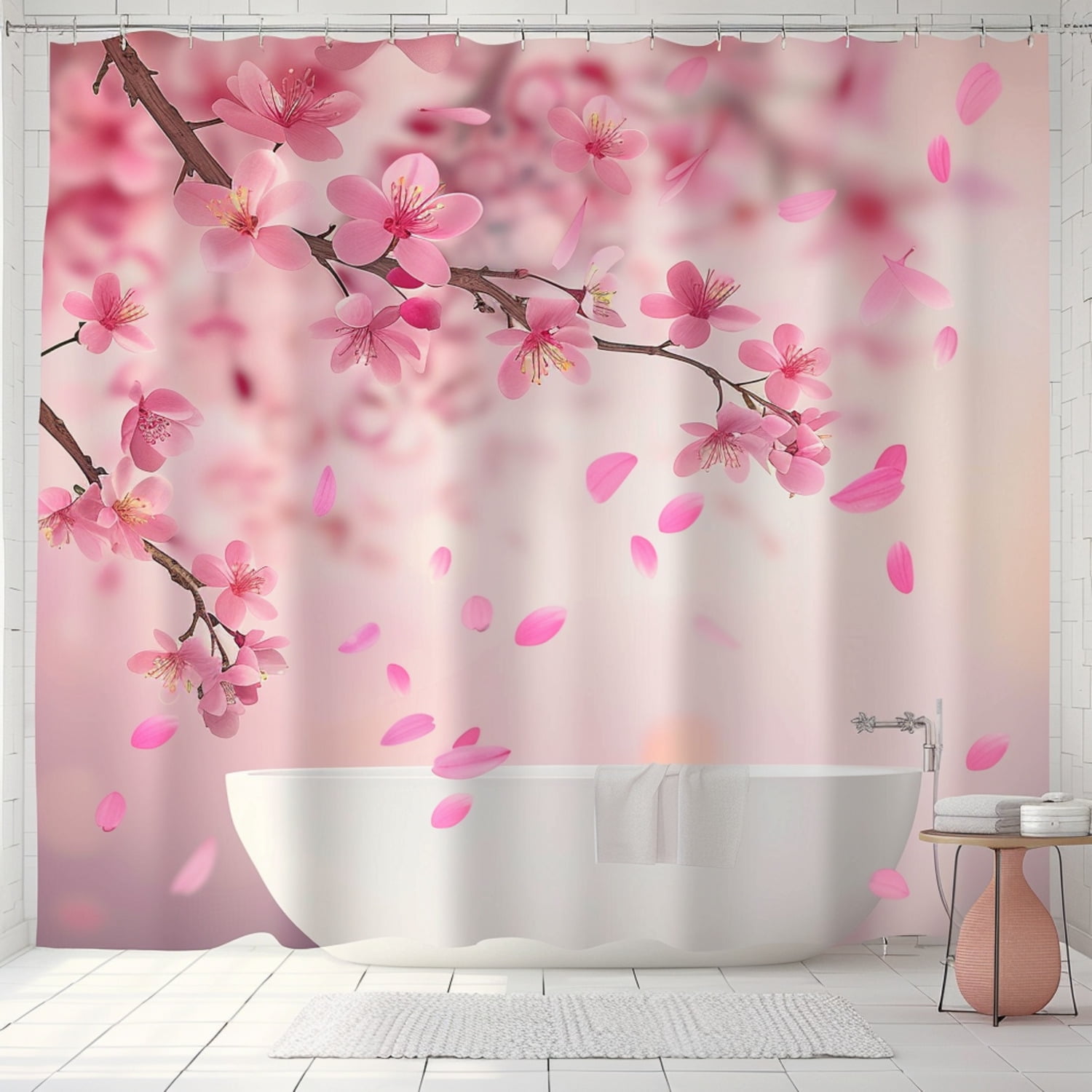 Enchanting Cherry Blossom Shower Curtain - Romantic Bathroom Decor with ...