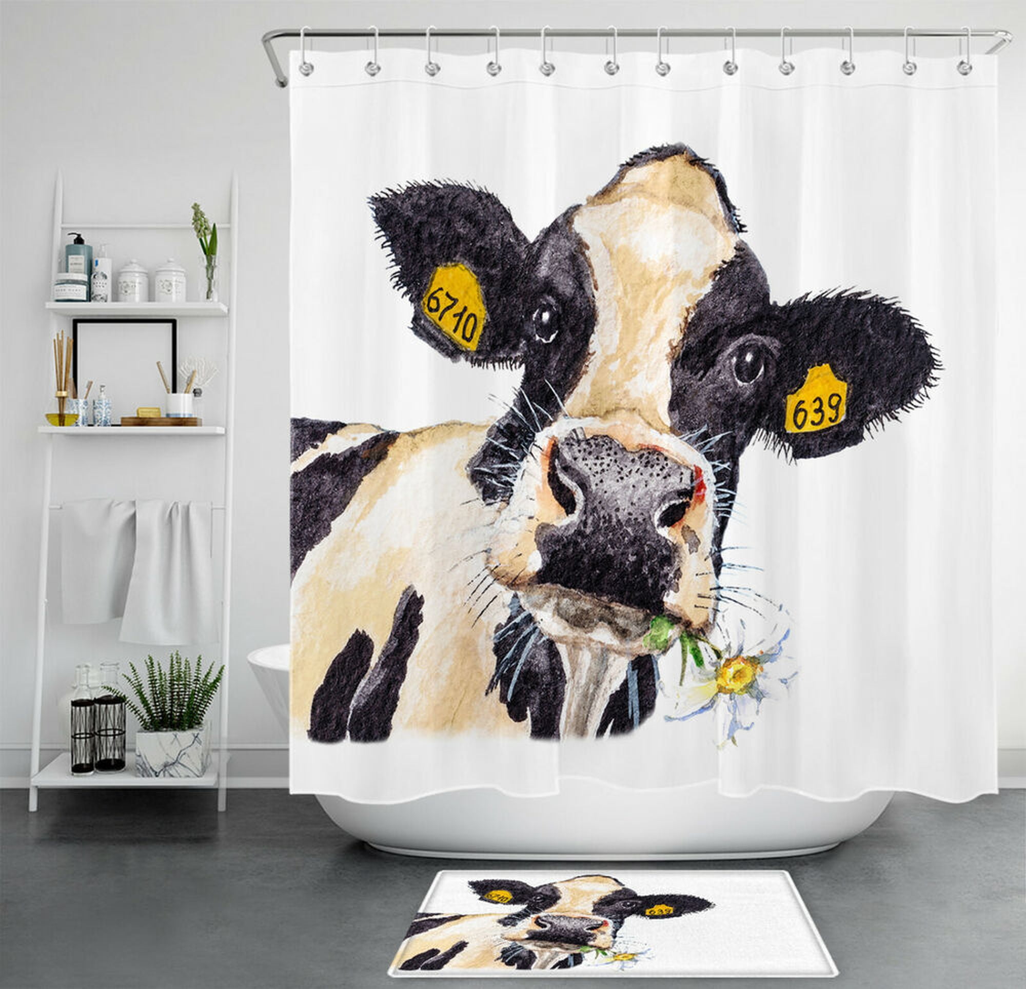 Enchanting Countryside Shower Curtain featuring Watercolor Cow and ...