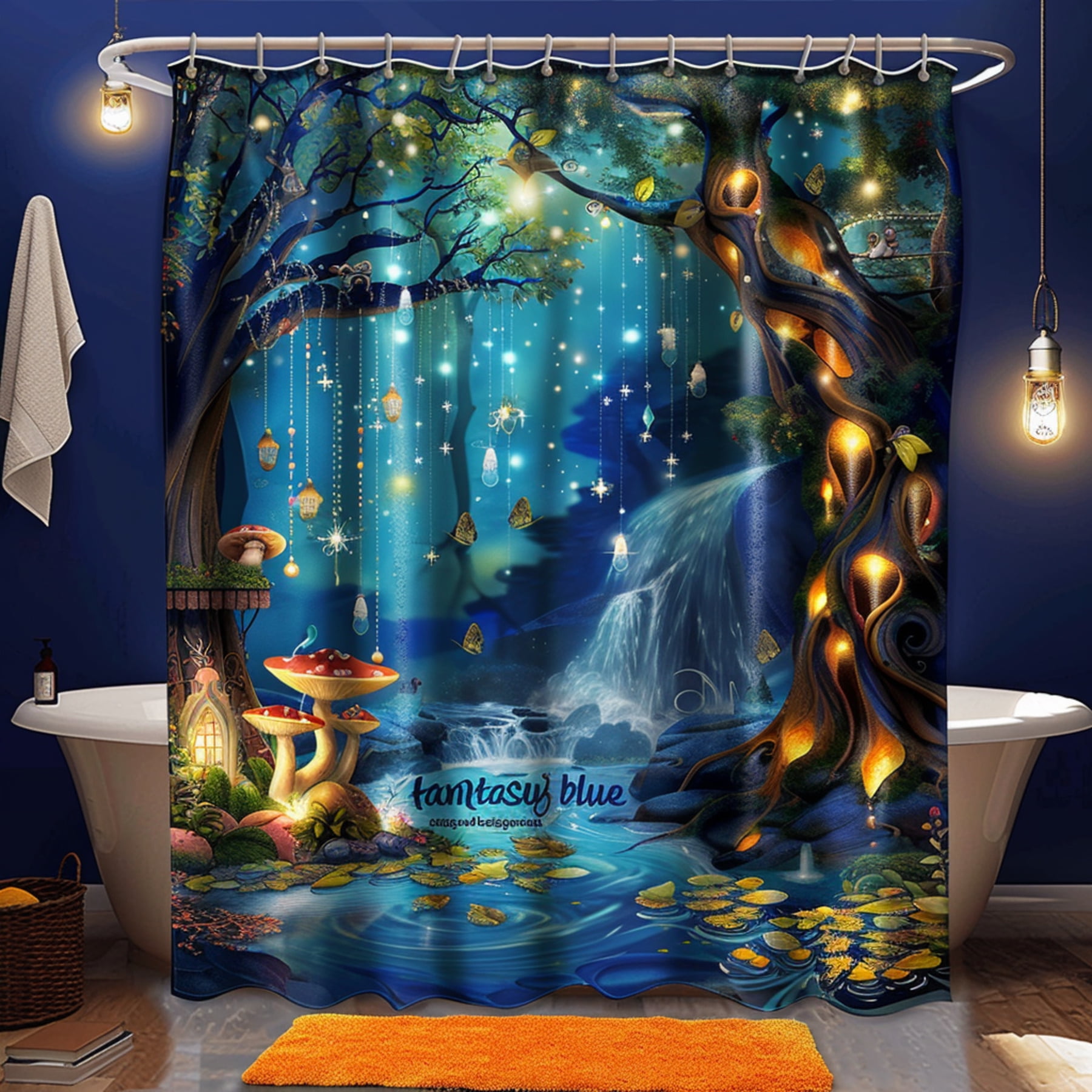 Enchanting Fantasy Forest Waterfall Fairy Lights Shower Curtain Magical ...