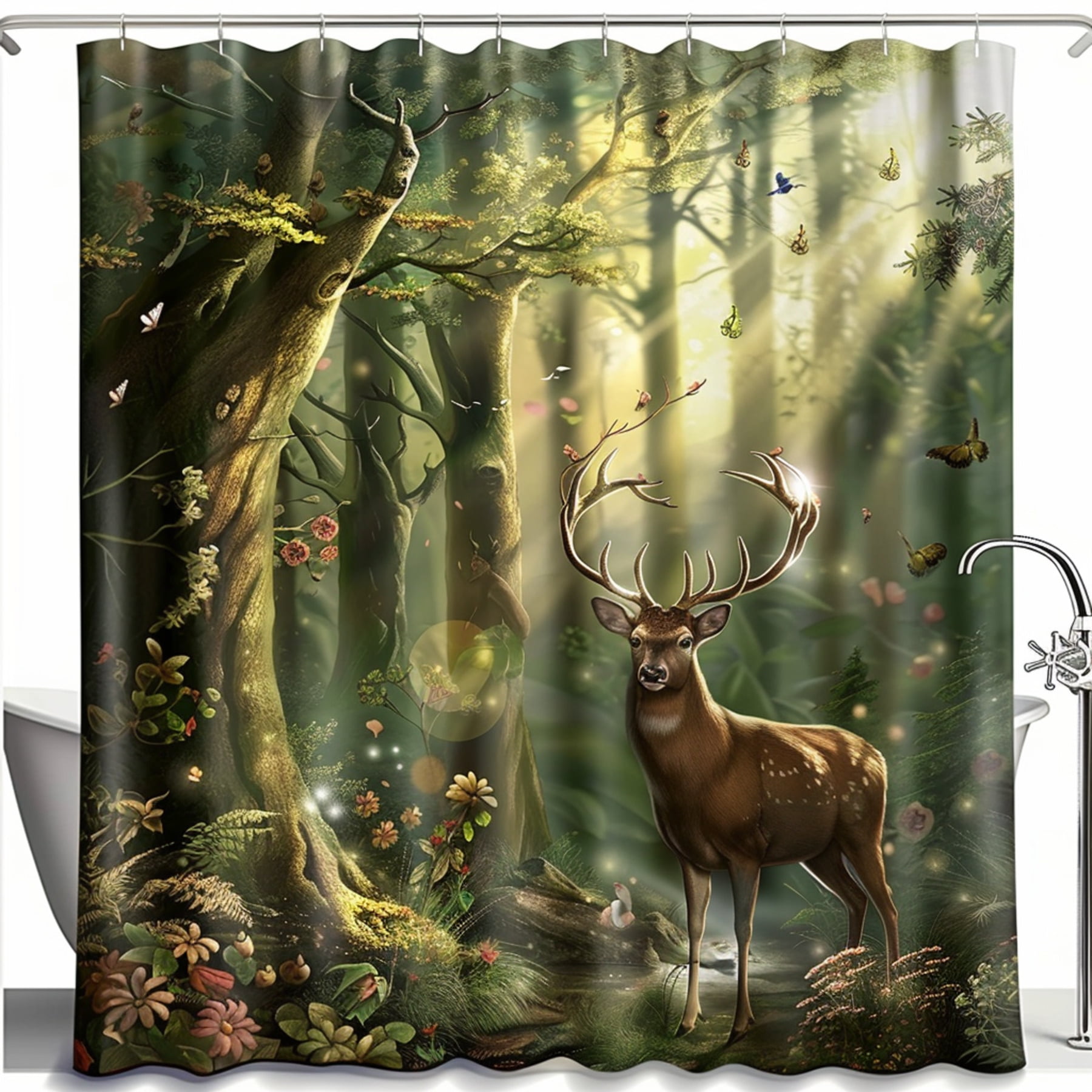 Enchanting Forest Deer Bathroom Curtain NatureInspired Wildlife Design ...