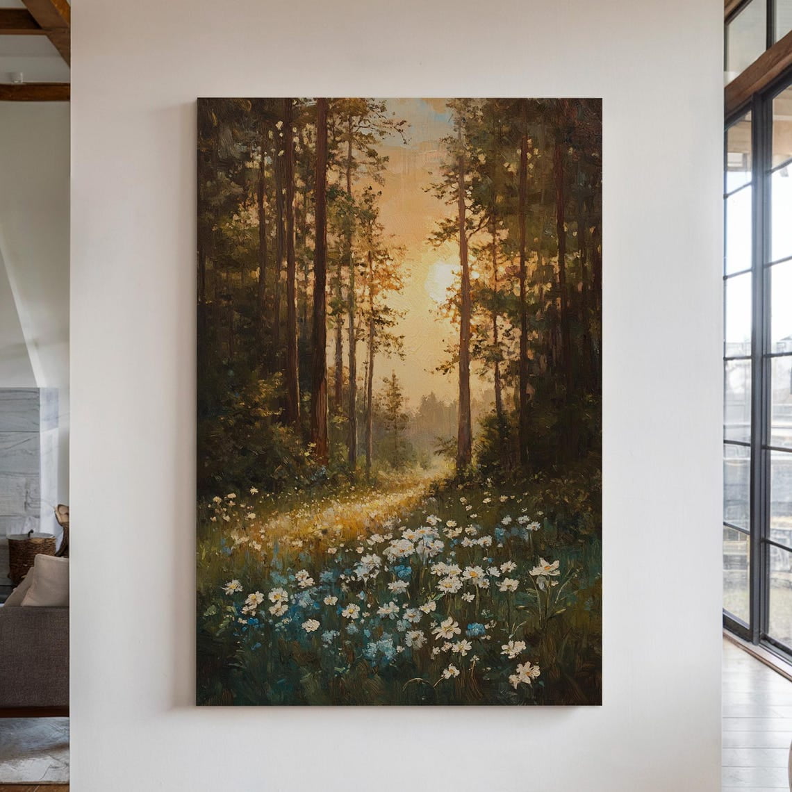 Enchanting Forest Sunrise Print – Wildflower Meadow Landscape Art ...