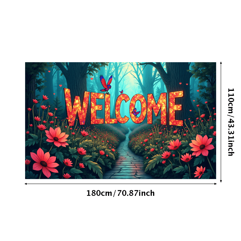 Enchanting Forest Themed Welcome Banner with Floral and Bird Elements ...