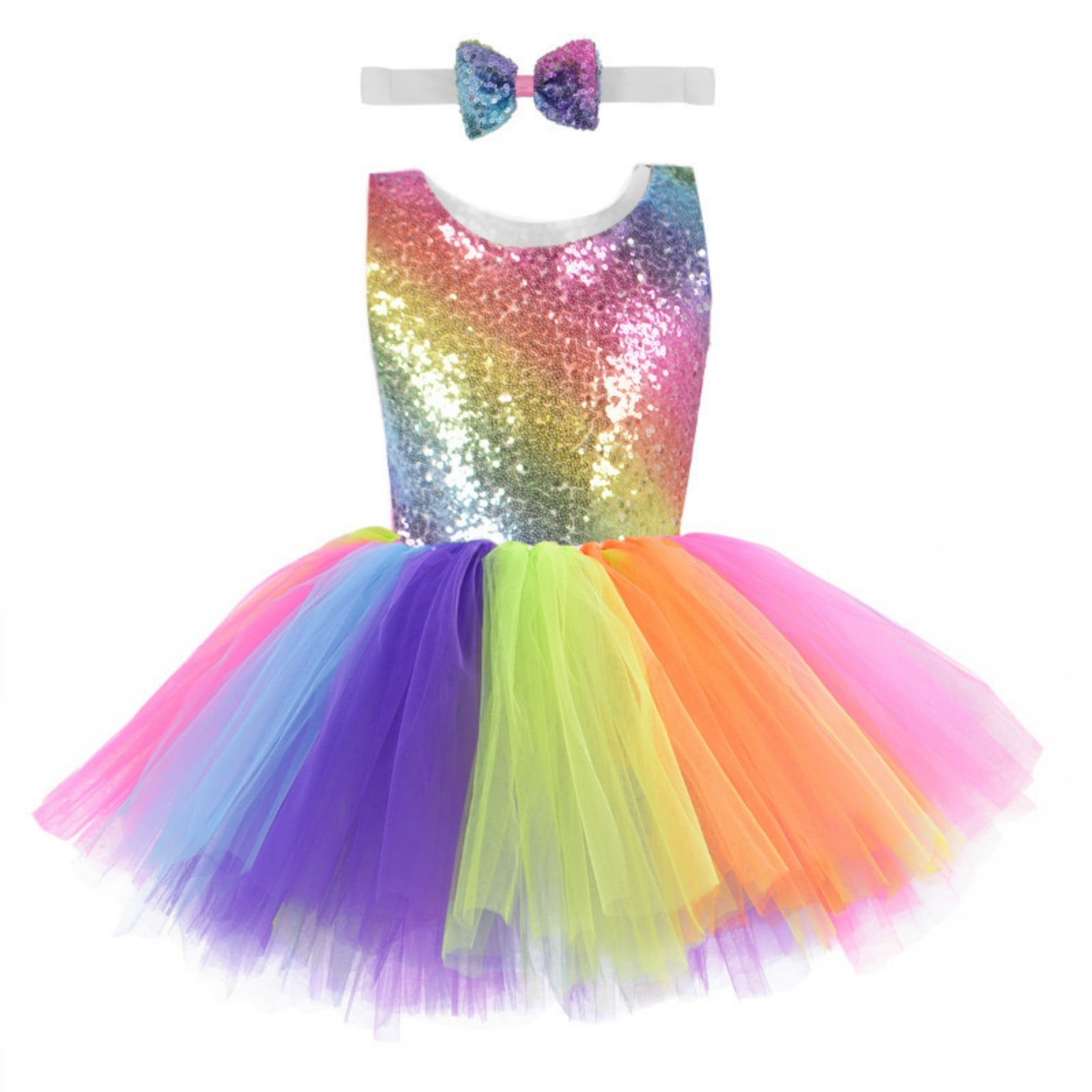 Enchanting Girls Dress Backless Party Gown With Rainbow Sequins For ...