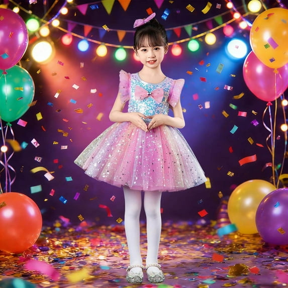 Enchanting Girls Performance Dress Sparkling Sequins Evening Gown for ...