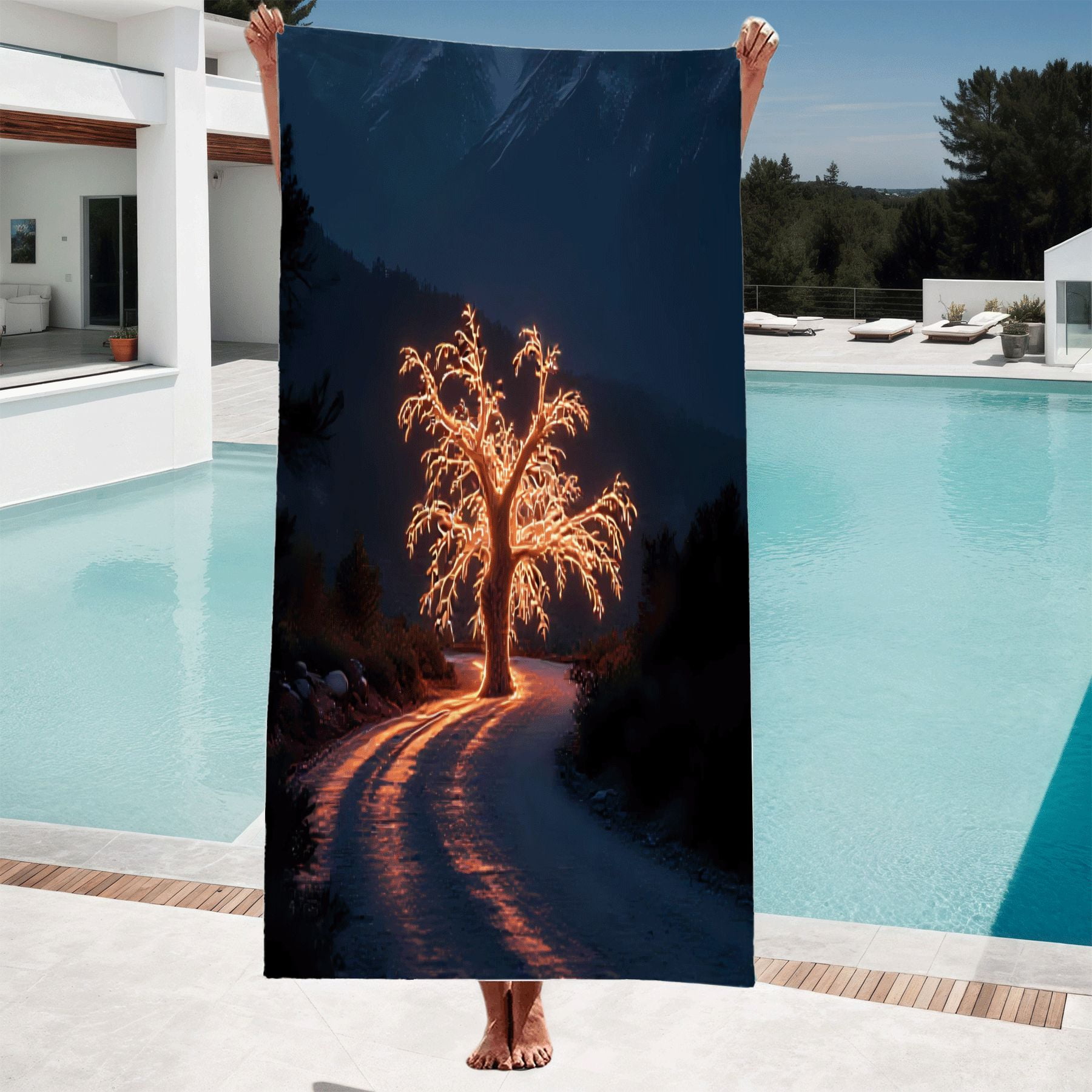 Enchanting Glow Tree Pattern Beach Towel - Soft Ethereal Design for ...
