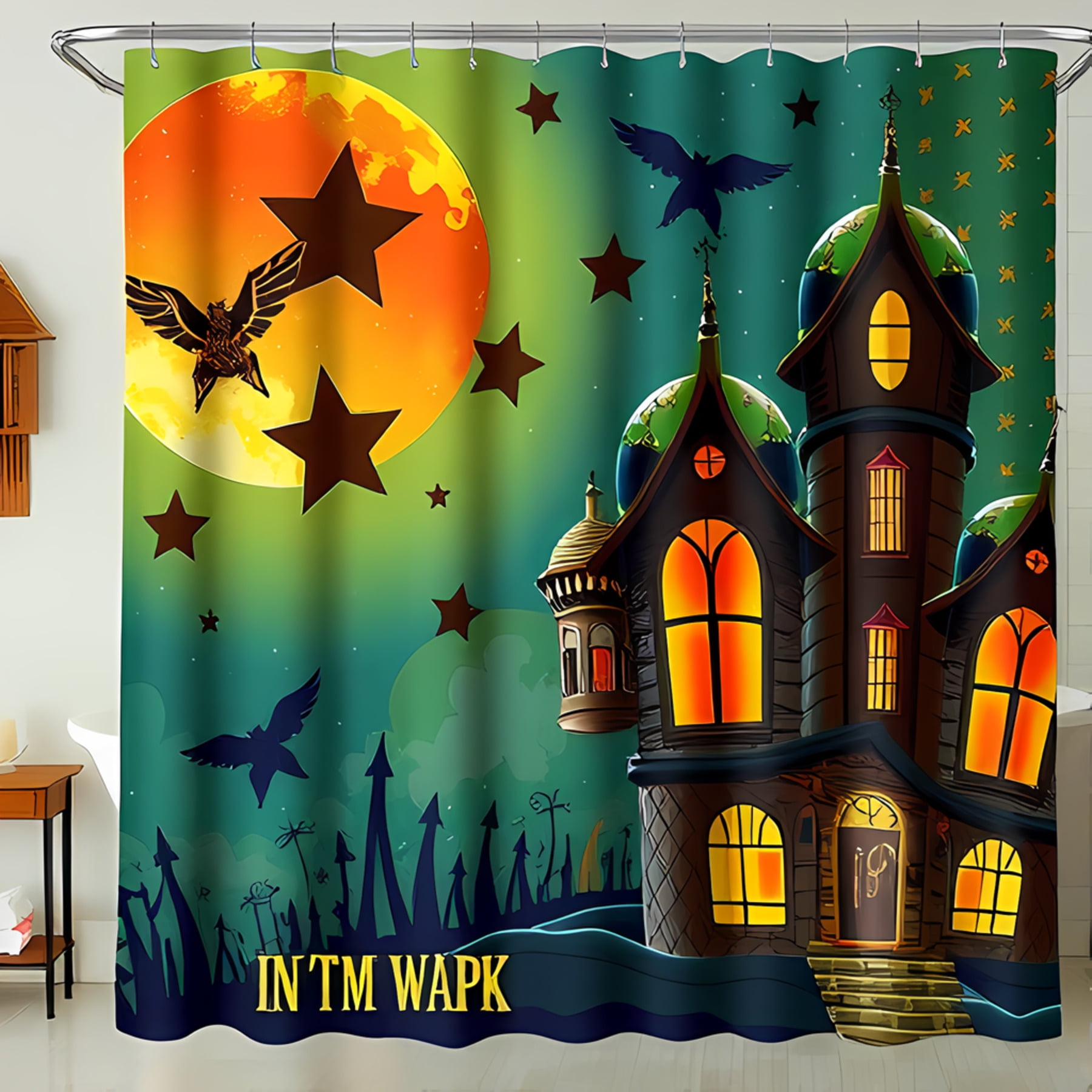 Enchanting Gothic Castle Shower Curtain with Glowing Moon and Starry ...