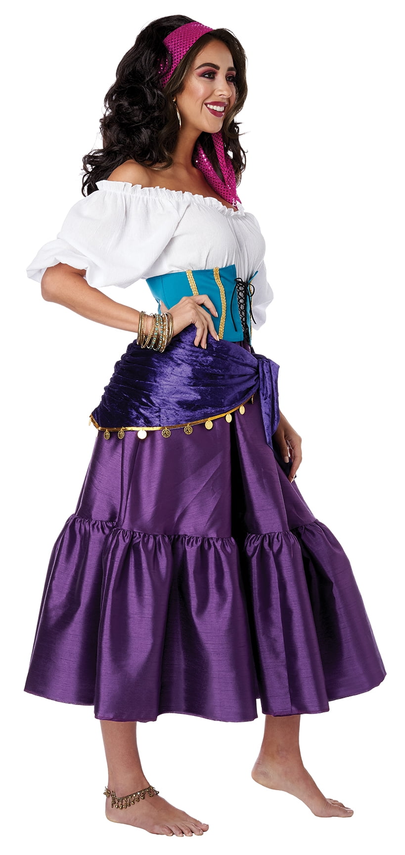 Enchanting Gypsy Halloween Dress - Adult Costume with Corset, Hip Sash ...