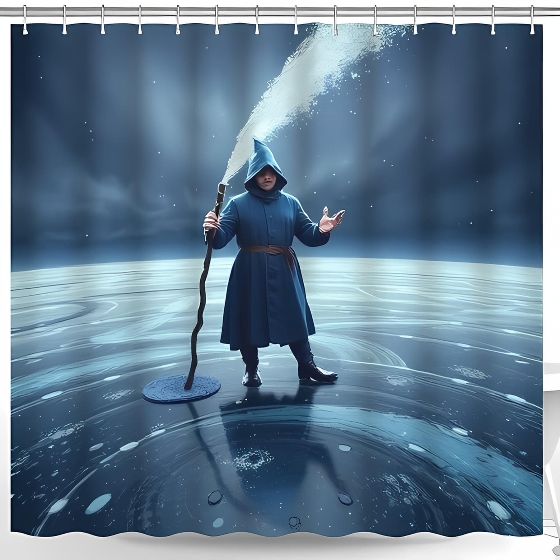 Enchanting Ice Shower Curtain - Mystical Blue Robes & Ethereal Mist ...