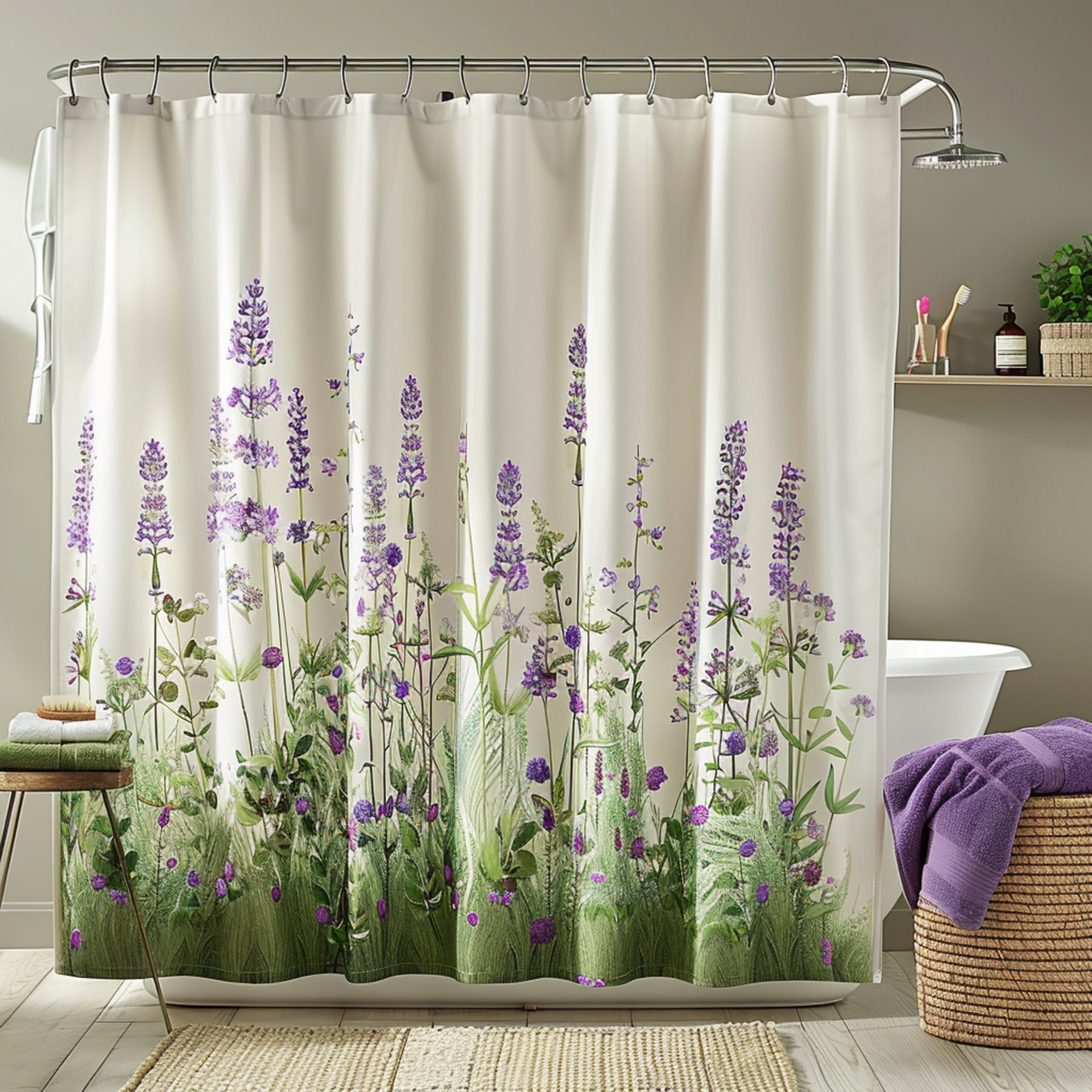Enchanting Lavender and Green Wildflower Shower Curtain: Bring the beauty of nature into your ...