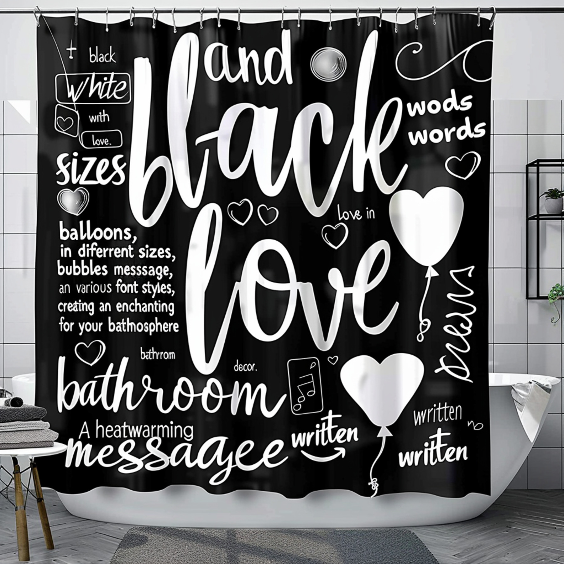 Enchanting Love Words Shower Curtain: Transform Your Bathroom with ...