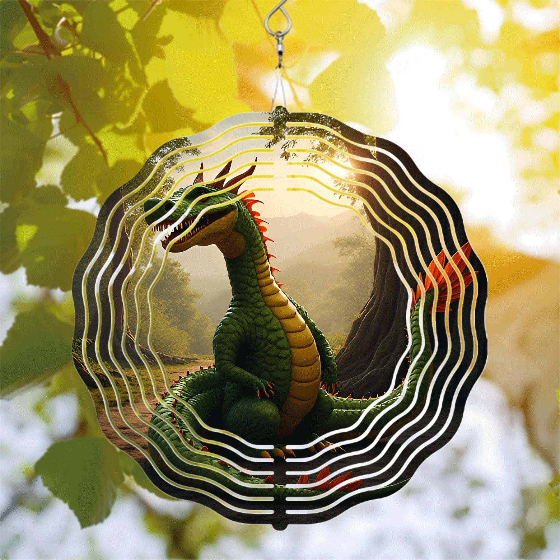 Enchanting Metal Hanging Wind Spinner - Dragon Design with Concentric ...
