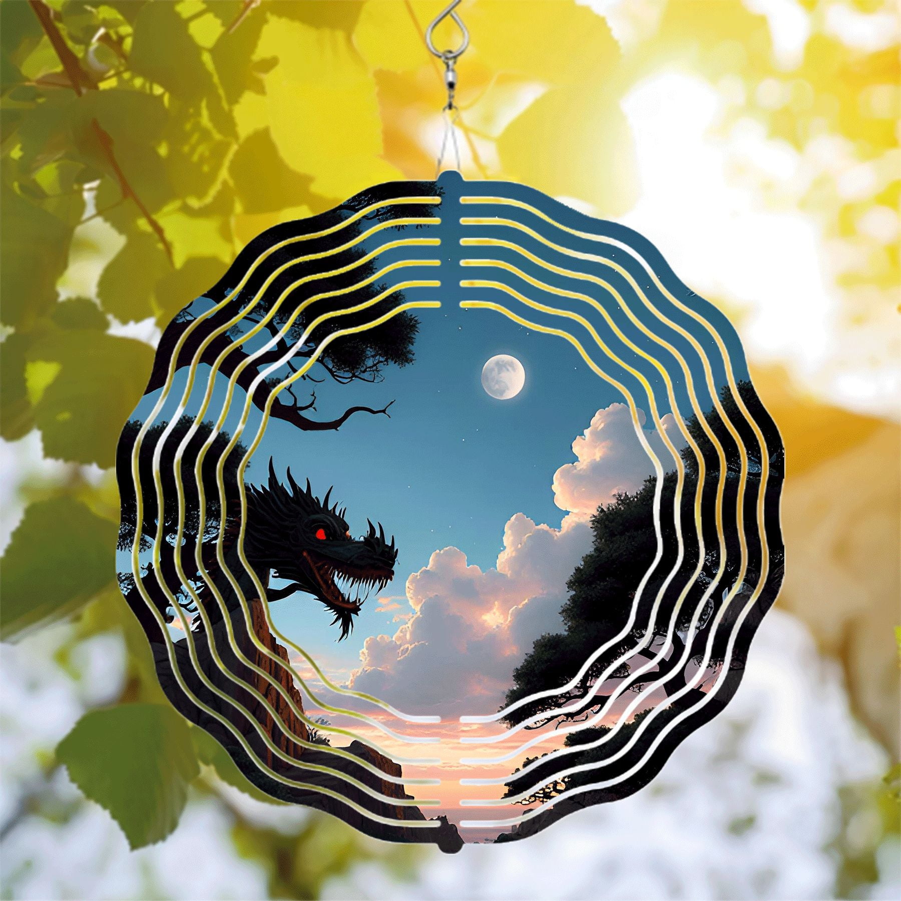Enchanting Metal Hanging Wind Spinner with Concentric Ring Design ...