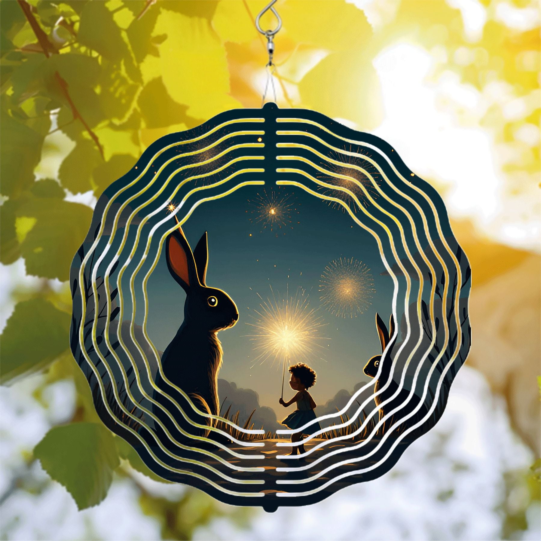 Enchanting Metal Hanging Wind Spinners & Chimes - Whimsical Rabbit ...