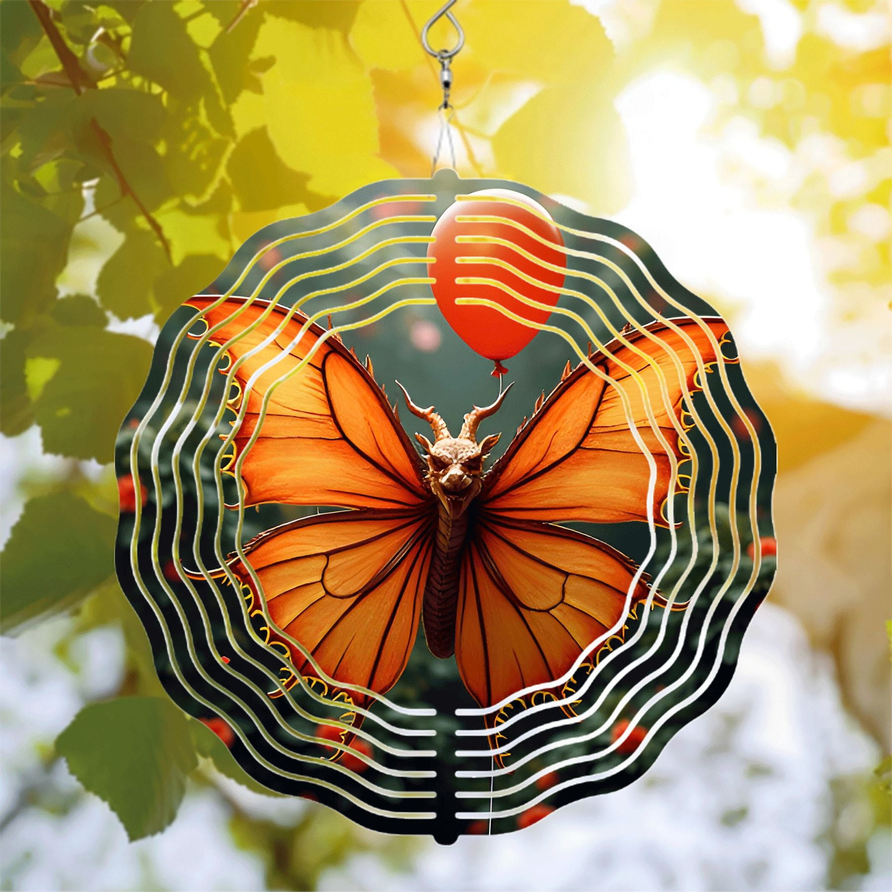 Enchanting Metal Hanging Wind Spinners - Dragon Design with Orange ...