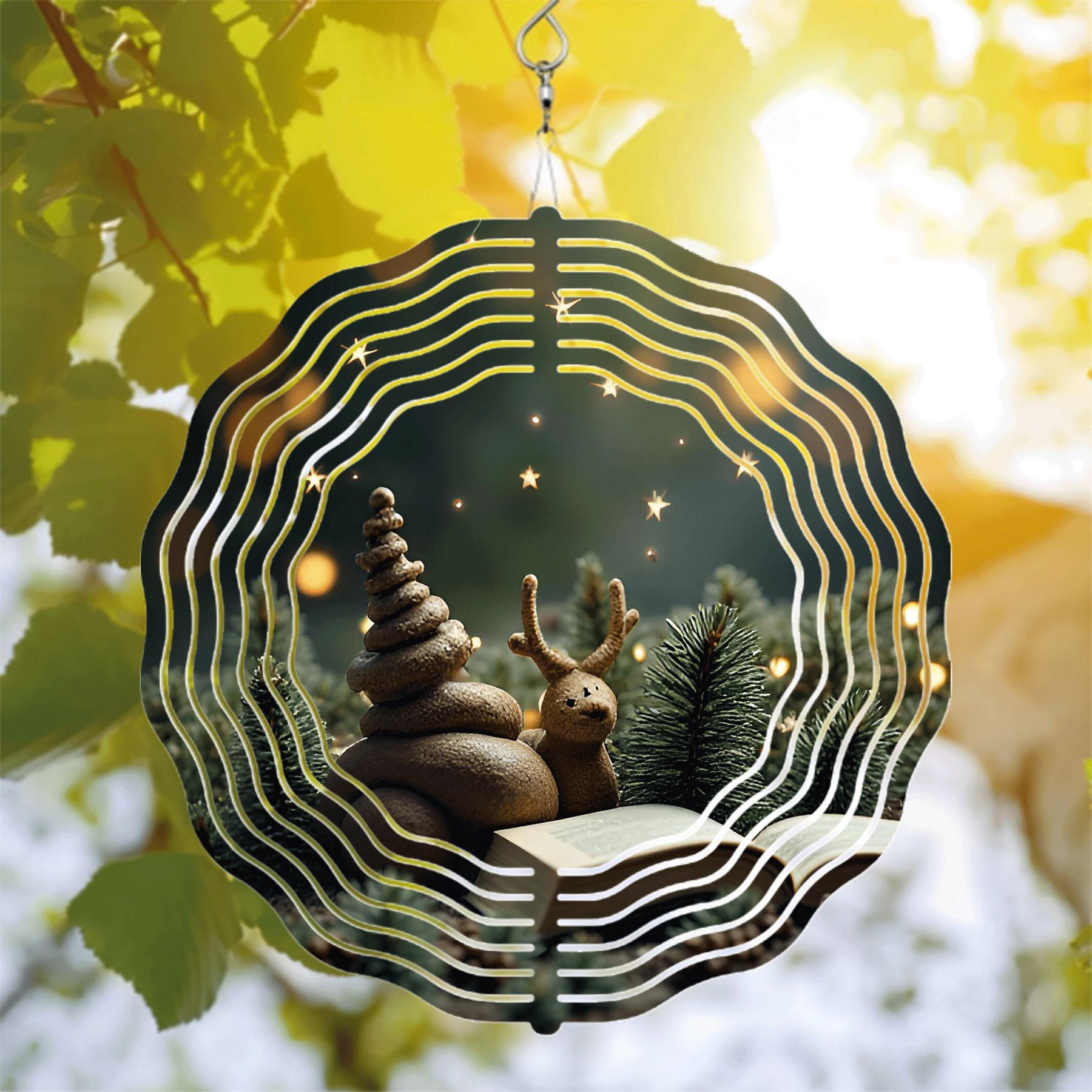 Enchanting Metal Hanging Wind Spinners - Spiral Design with Twinkling ...