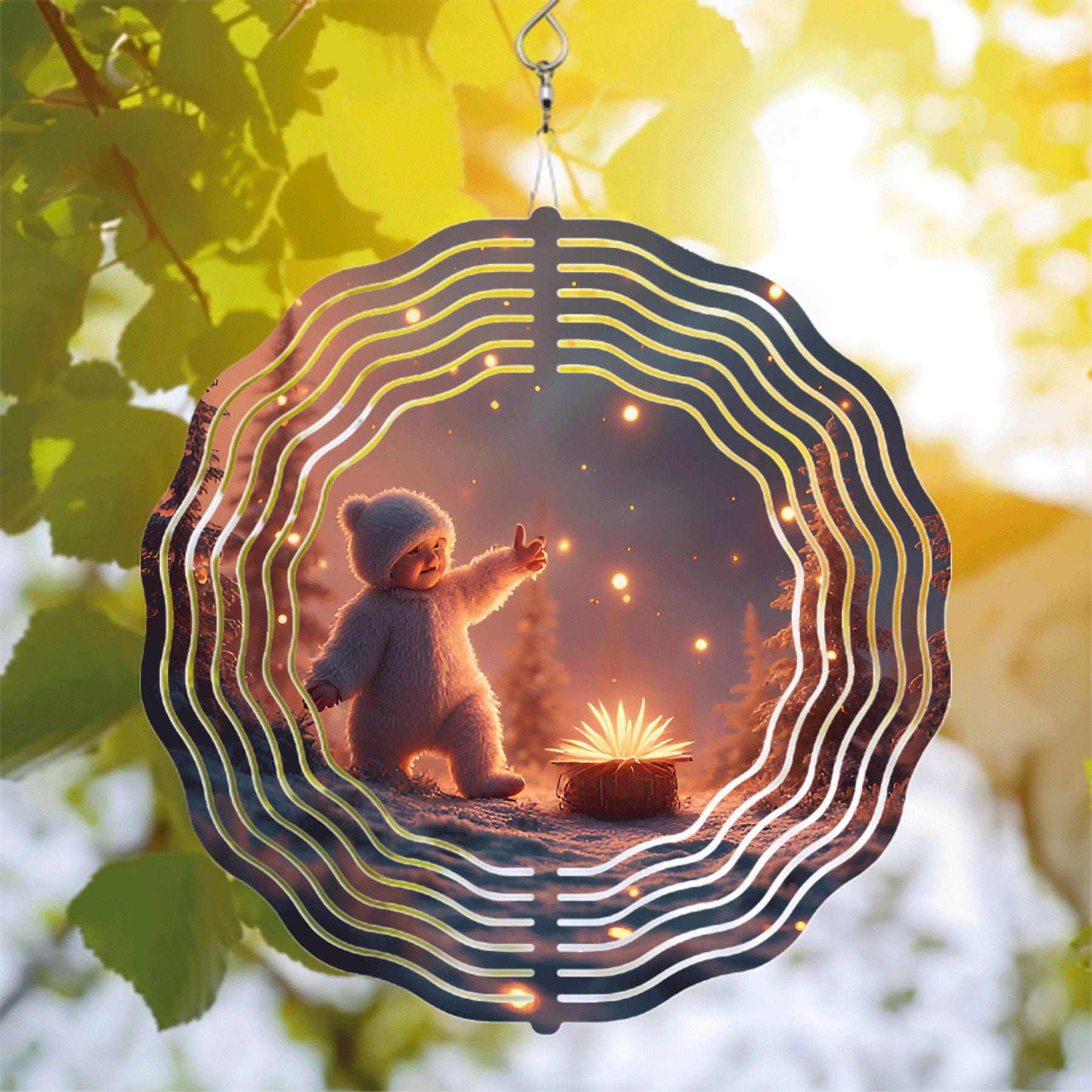 Enchanting Metal Hanging Wind Spinners with Wave Pattern Design ...