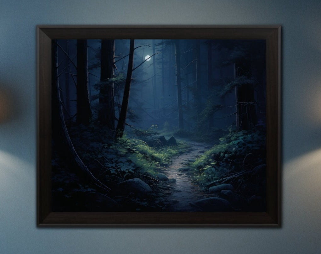 Enchanting Midnight Forest Painting Ethereal Moonlight Dark Forest ...