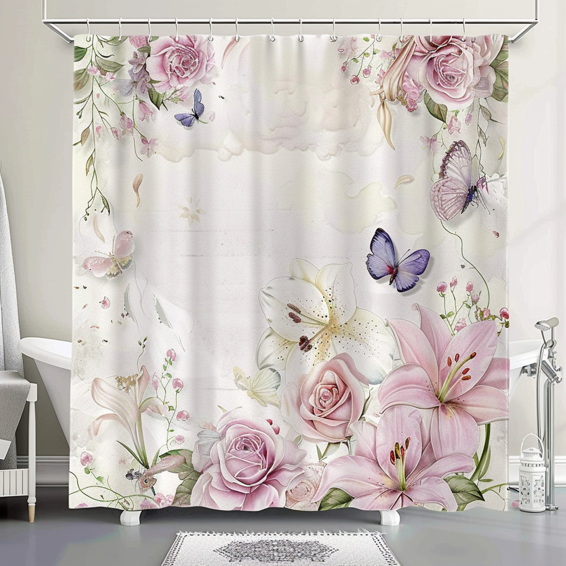 Enchanting Shabby Chic Roses & Leaves on Grey Pink Gray Pastel Colors Floral Design Modern ...
