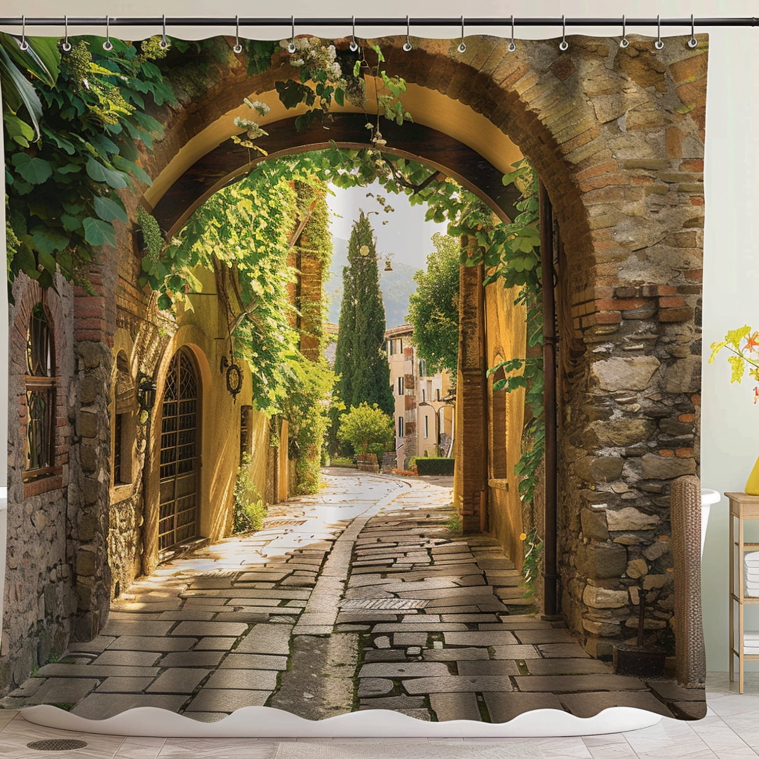 Enchanting Tuscany Stone Alley Shower Curtain Set Old Town Charm with ...