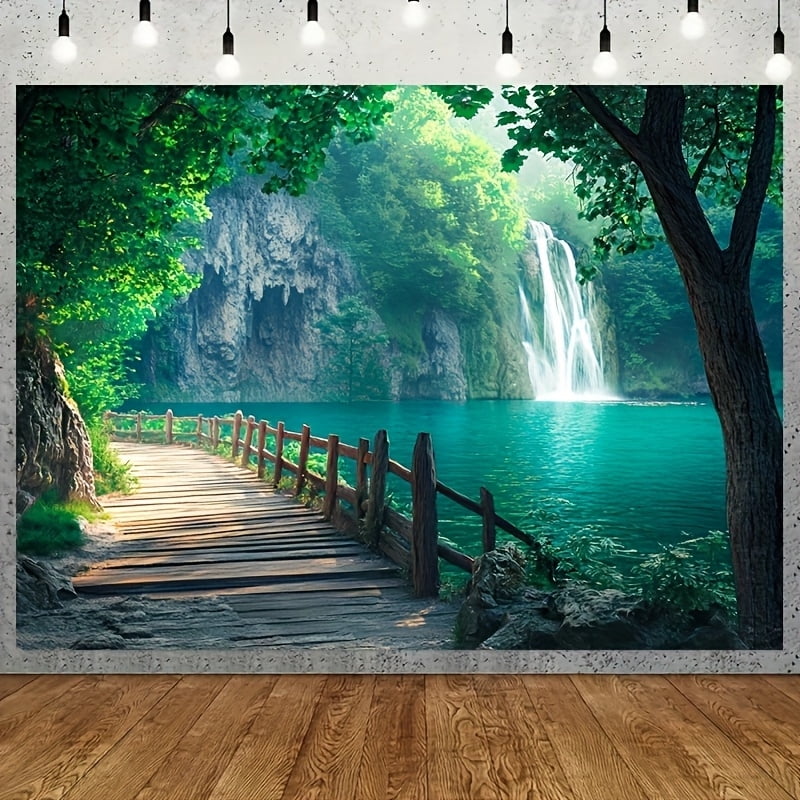 Enchanting Waterfall & Forest Path- Vibrant Polyester Backdrop for ...