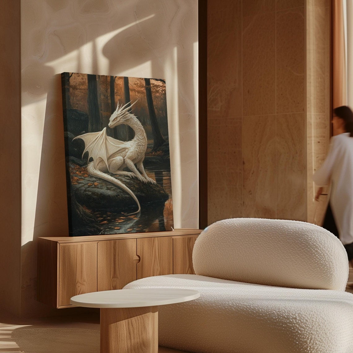 Enchanting White Dragon Wall Art - Mystical Forest Fantasy Decor ...