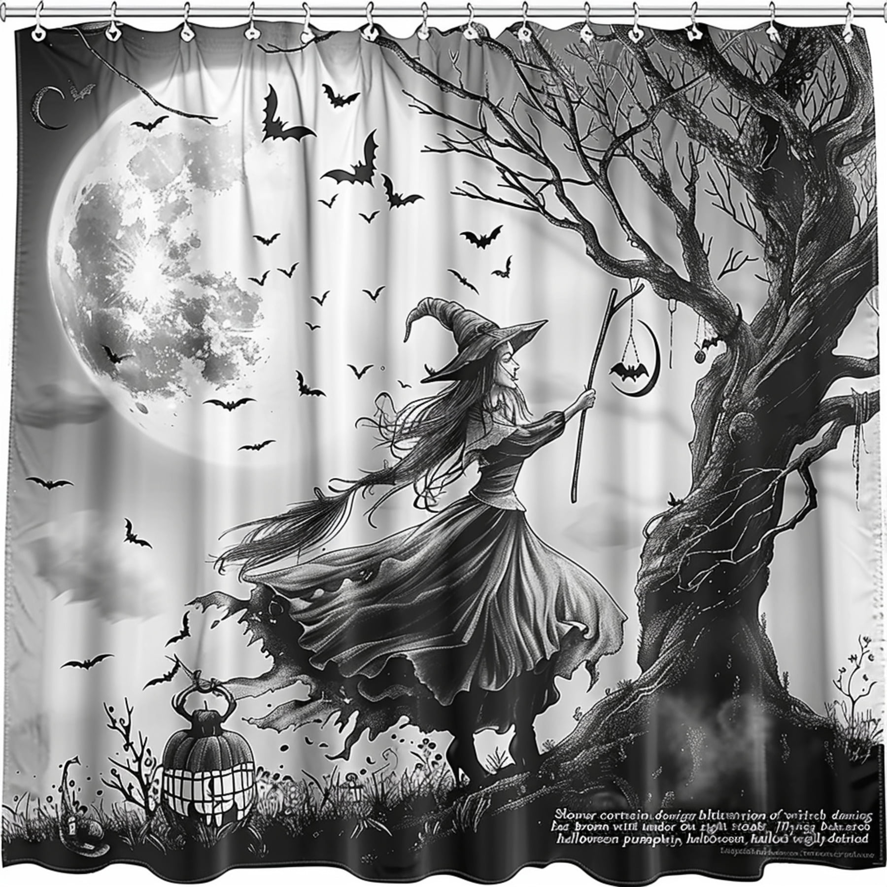 Enchanting Witch Moonlight Dance Broom Bat Full Moon Halloween Shower ...