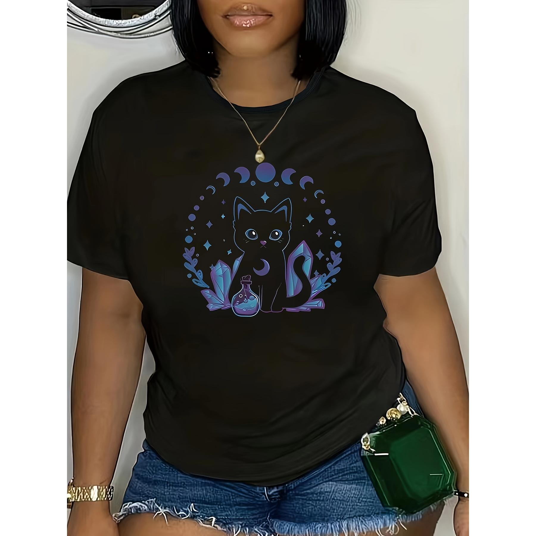 Enchanting Witchy Cat Graphic Cute Black Cat with Crystals, Potion ...