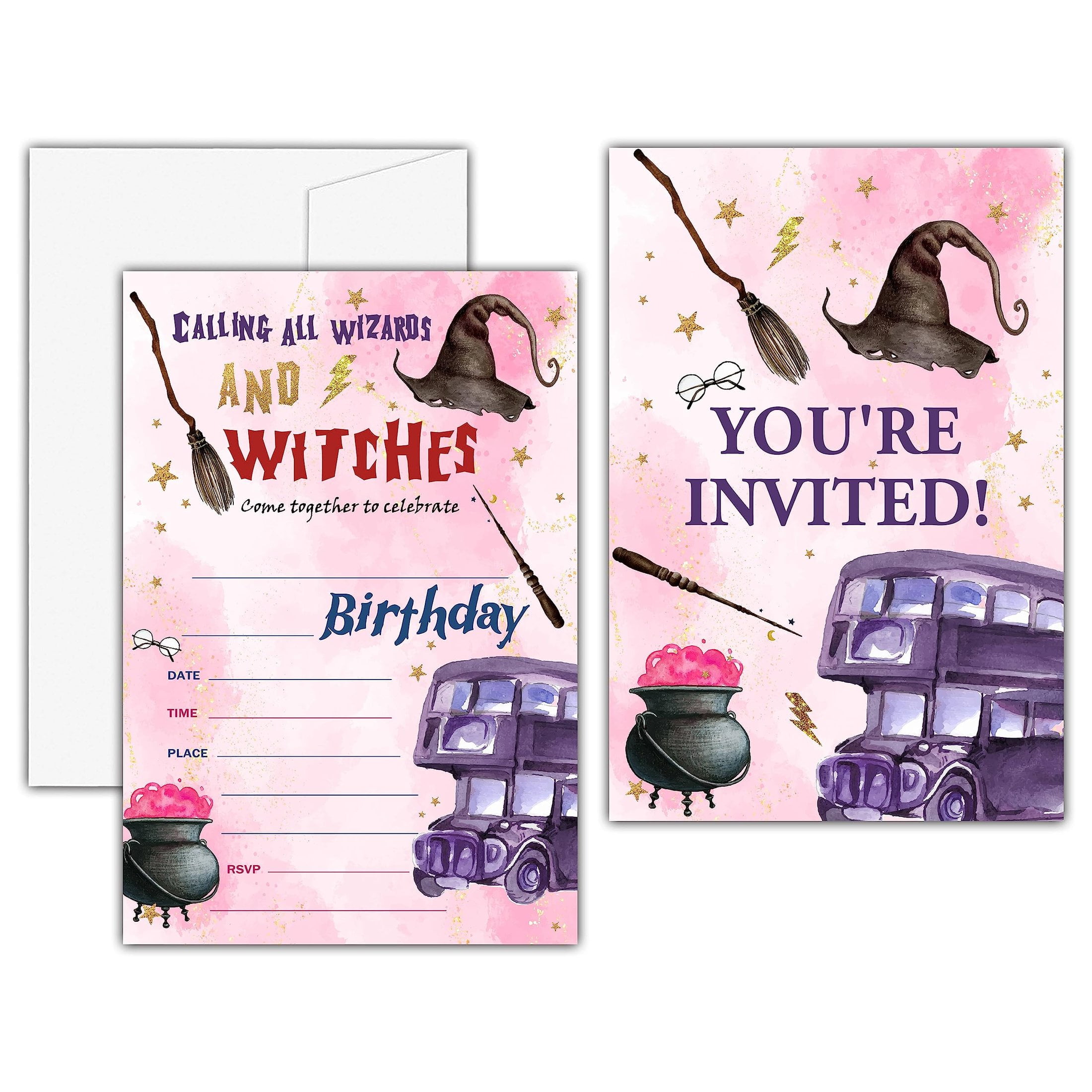 Enchanting Wizard Birthday Invitations Set - 20 Magical Party Invites ...