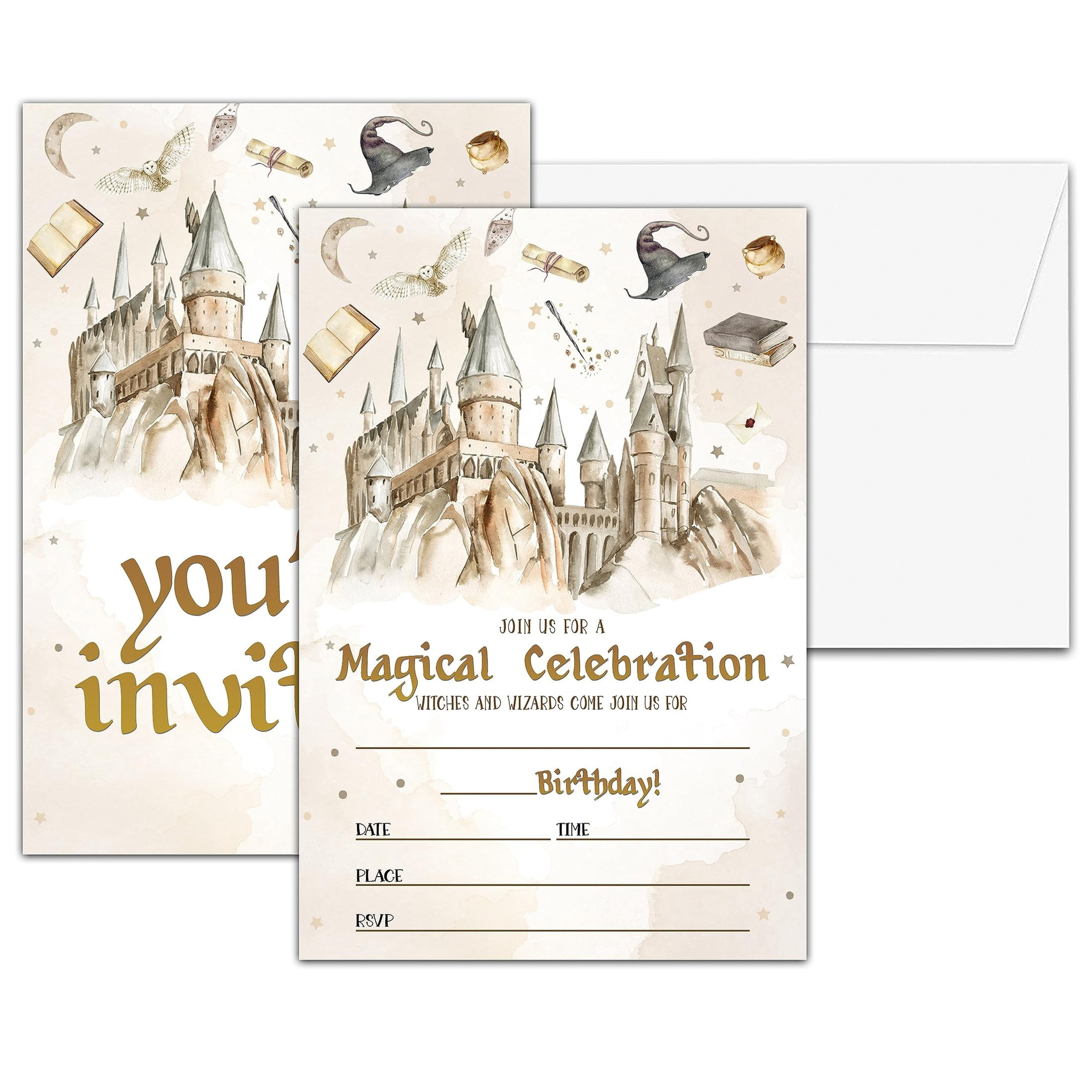 Enchanting Wizardry Birthday Invites - Retro Double-Sided Fill-In Cards ...