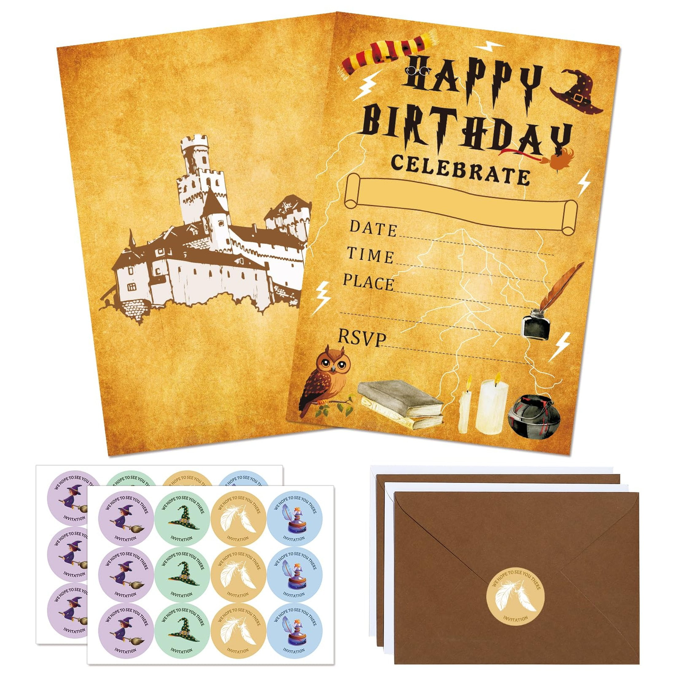 Enchanting Wizards Birthday Invitation Set with 24 Cards, 24 Stickers ...