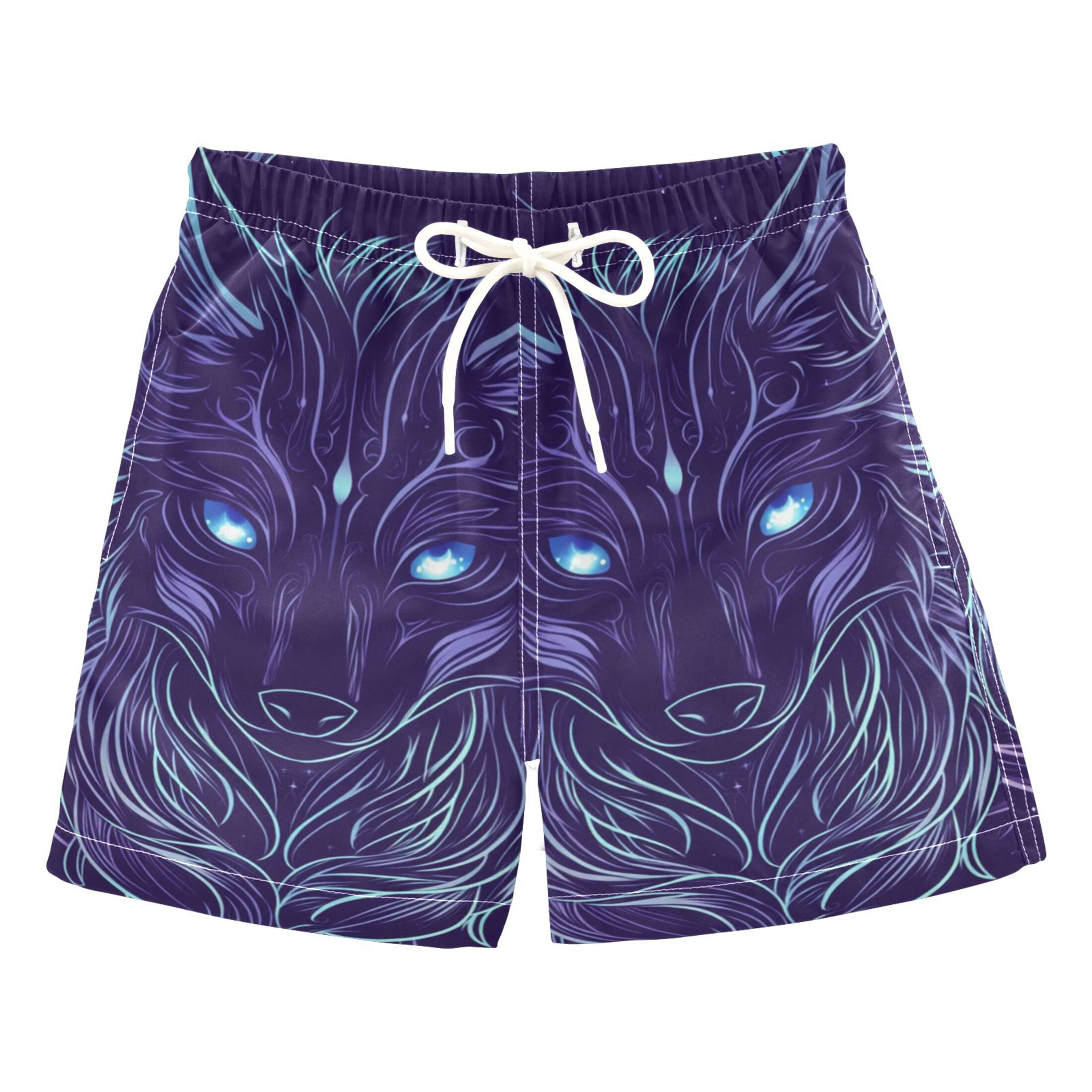 Enchanting Wolf Face Boys' Swim Trunks Board Shorts Beach Pants Bathing ...
