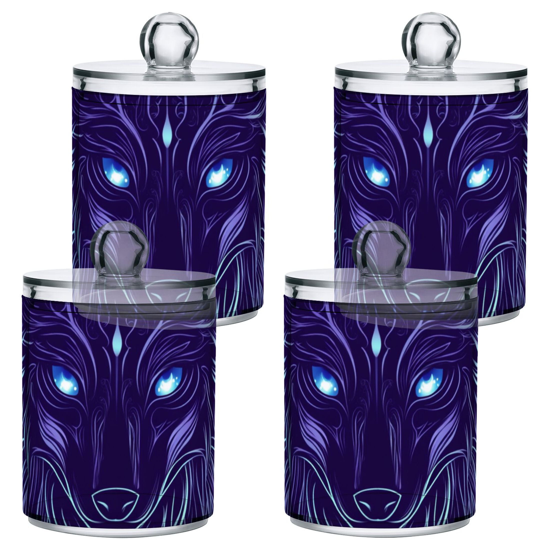 Enchanting Wolf Face Translucent Plastic Cans Storage Canisters with ...