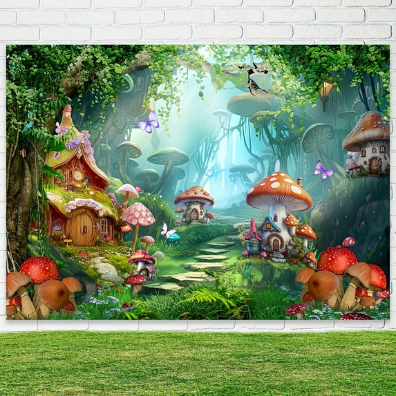 Enchanting Wonderland Backdrop Fairy Garden Woodland Mushroom Birthday ...