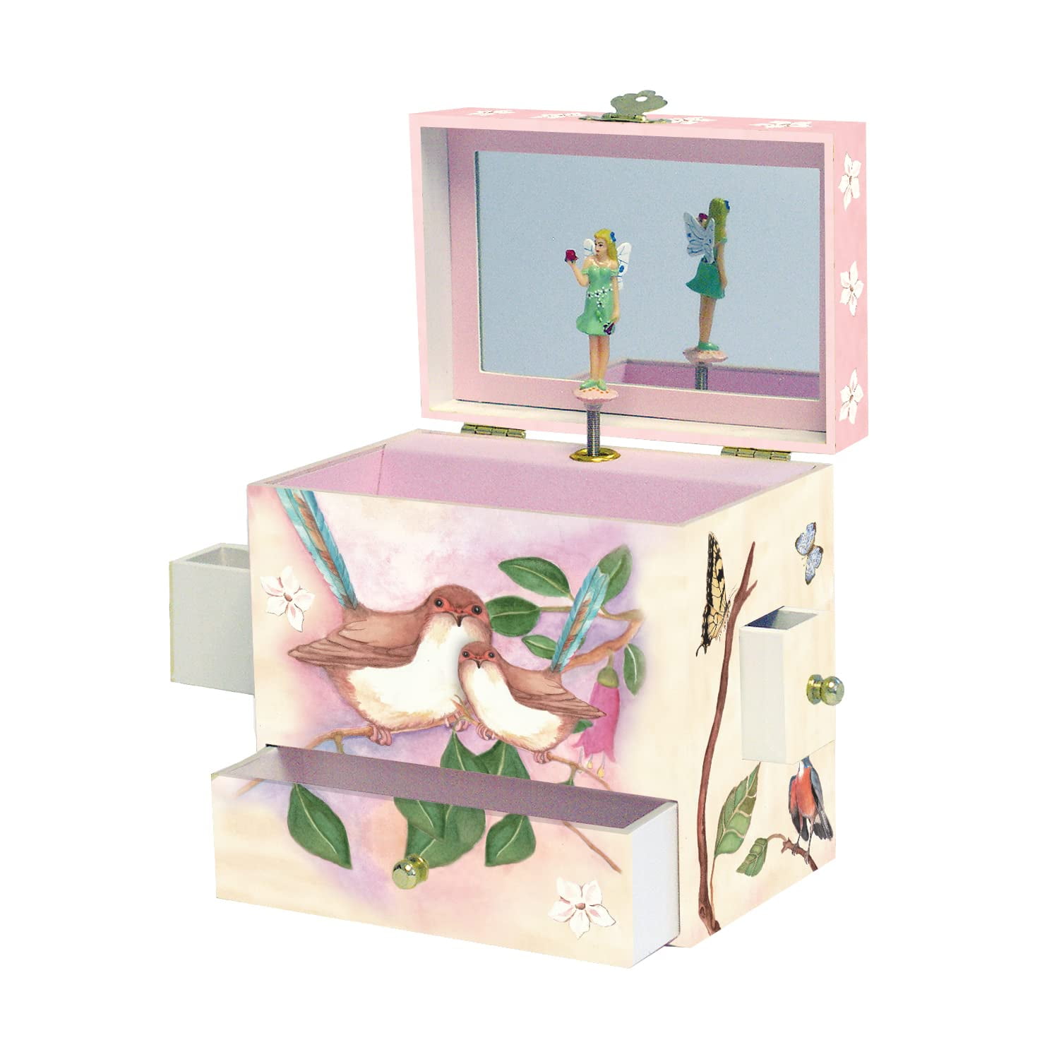 Enchantmints Sweet Fairy Wren Jewelry Box for Girls Musical, Kids Treasure Chest with 4 Pullout ...