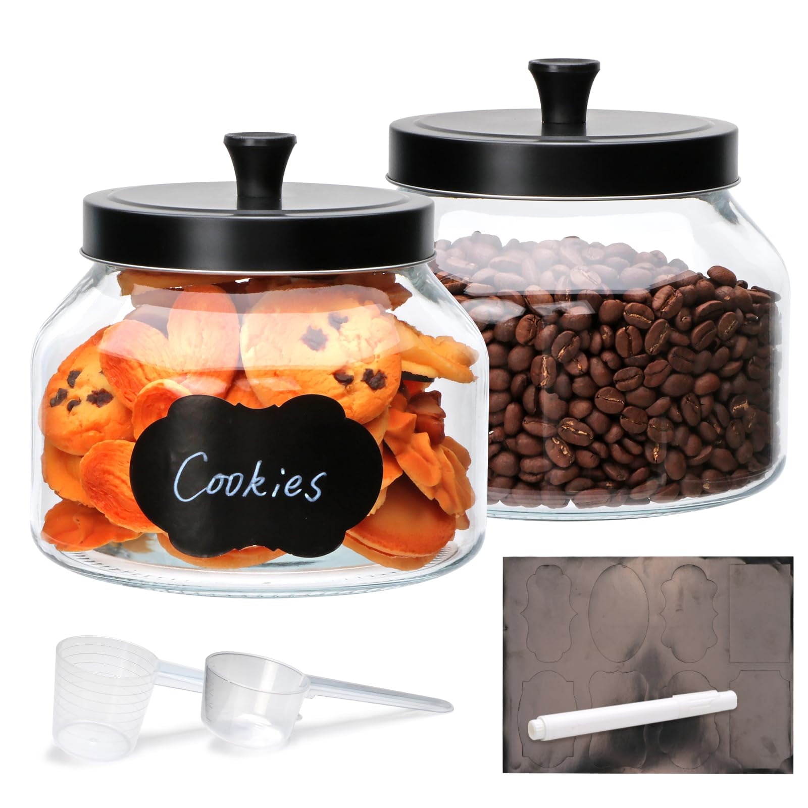 Encheng 2 Pack Glass Jars with Black Lids,54oz Glass Storage Containers ...