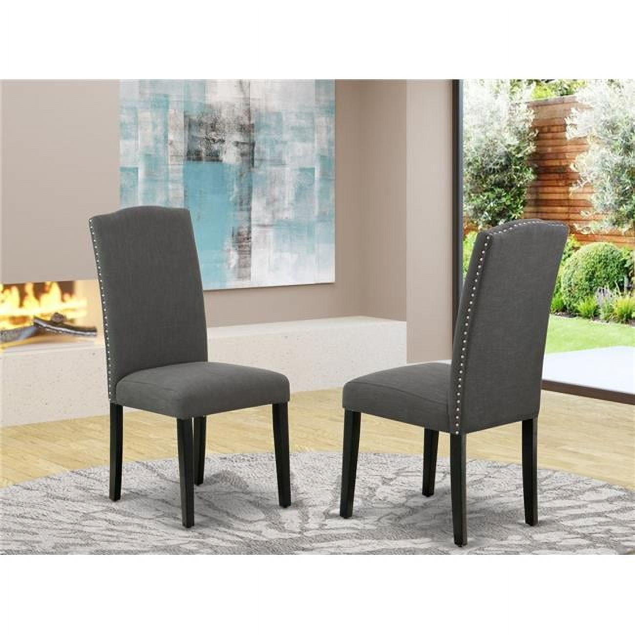Encinal Parson Chair with Black Leg & Linen Fabric - Dark Gotham Gray ...