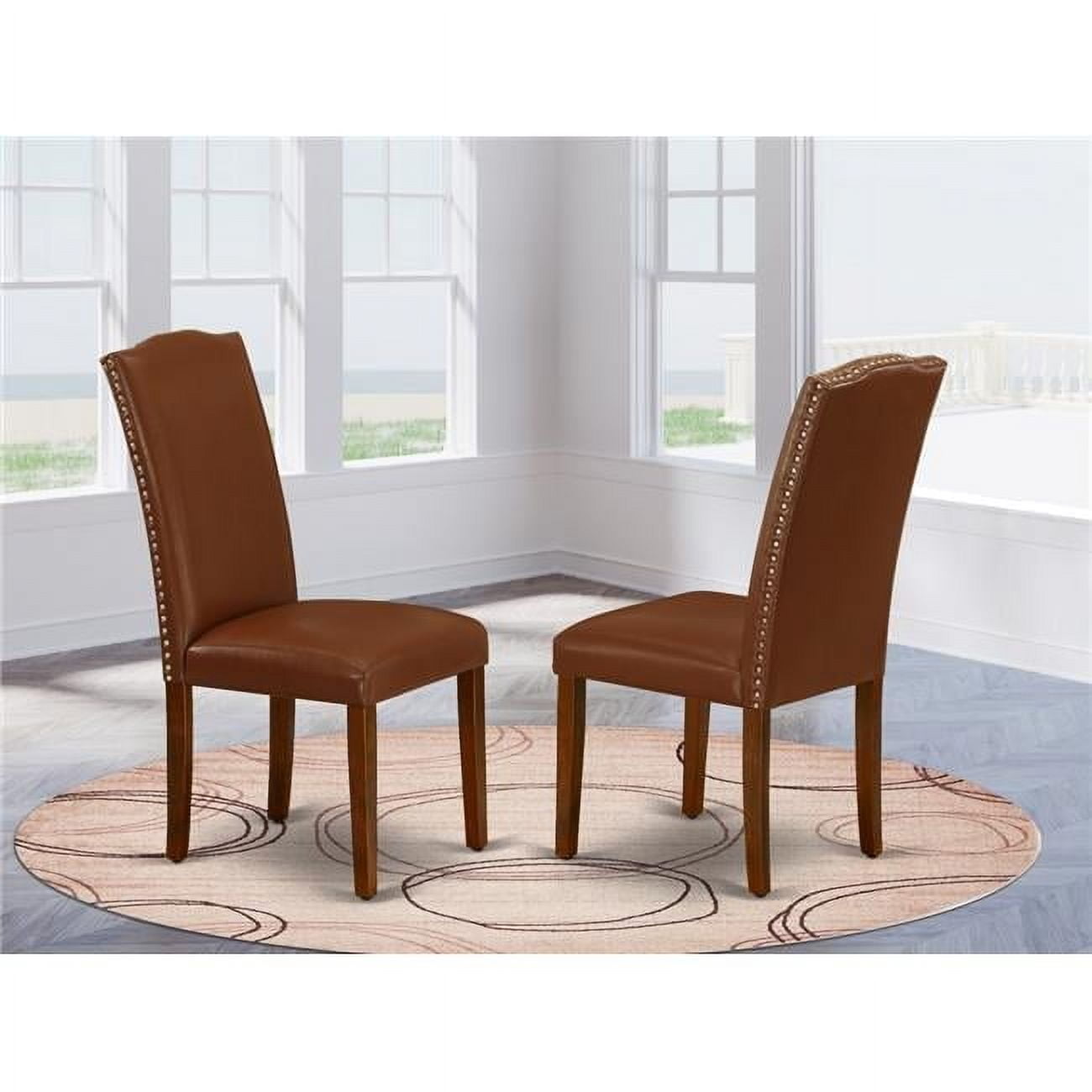 Encinal Parson Chair with Mahogany Leg & Brown Flaux Leather - Set of 2 ...