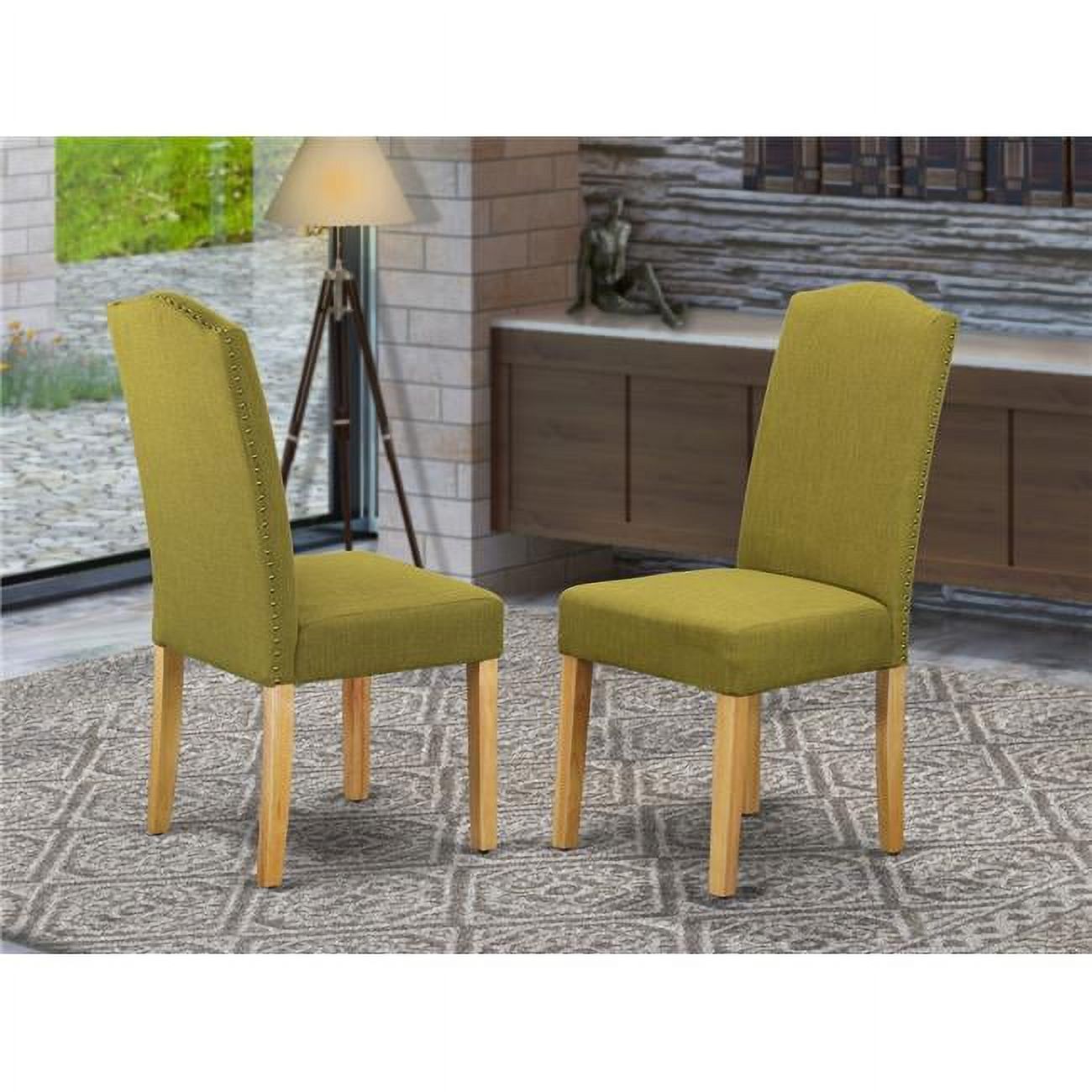 Encinal Parson Chair with Oak Leg & Linen Fabric - Light Pickle - Set ...