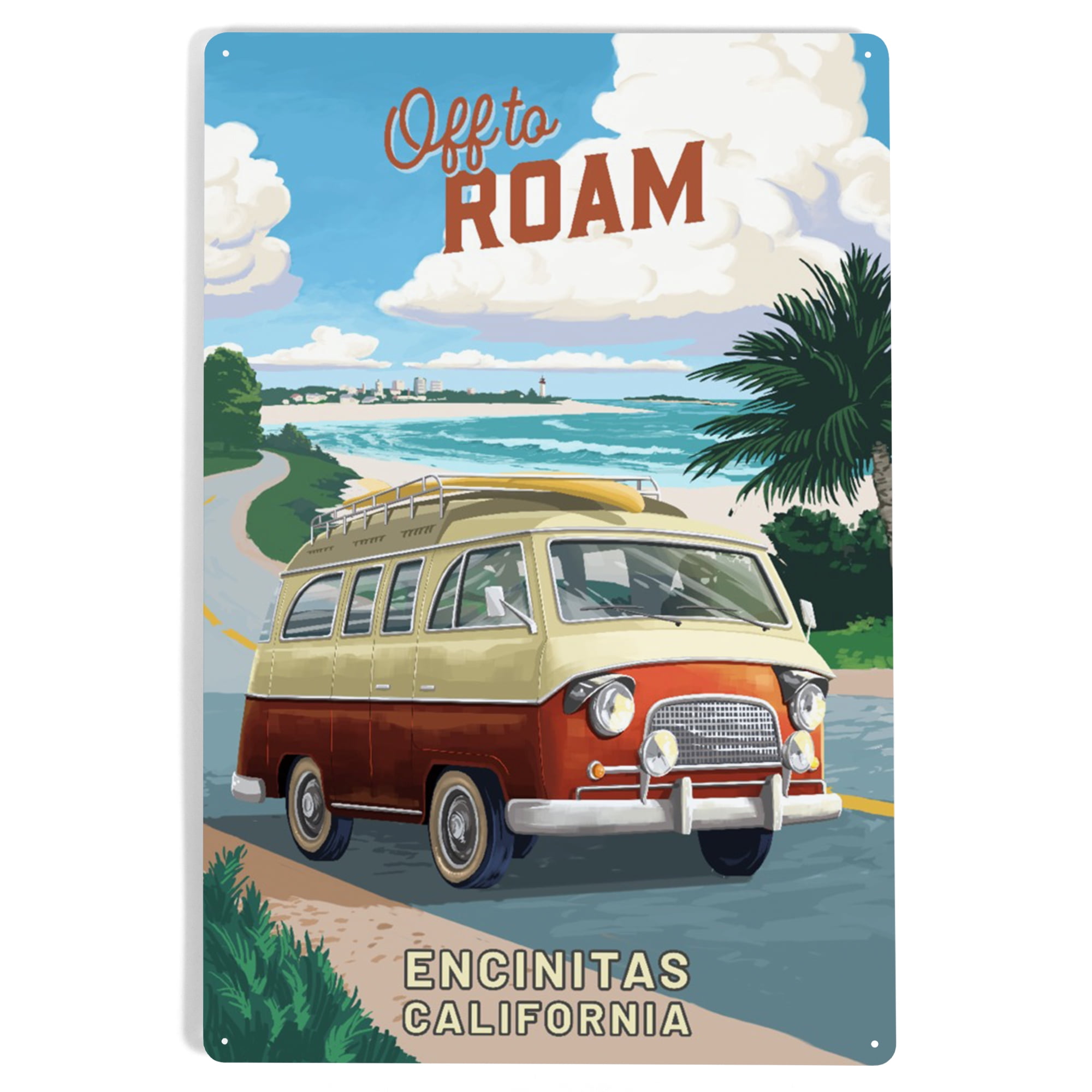 Encinitas, California, Camper Van Coastal (12x18 Aluminum Art, Indoor ...