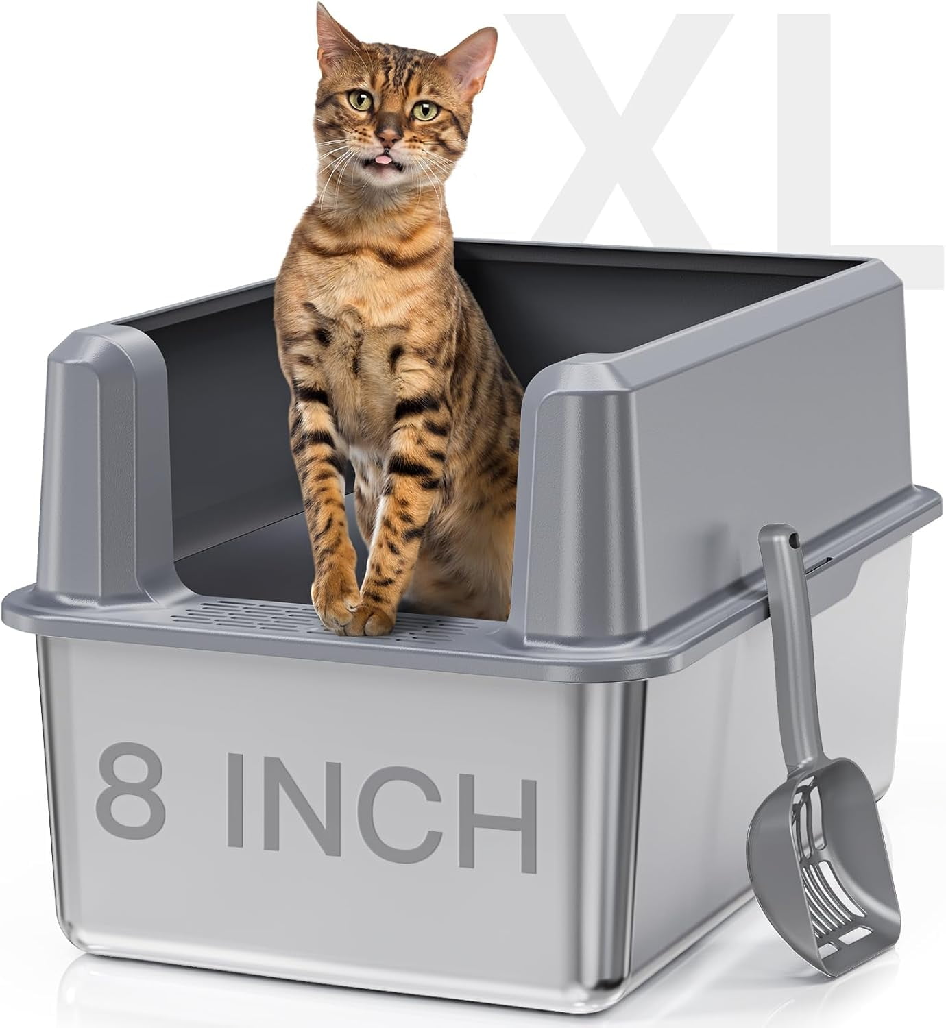 Enclosed 14" Stainless Steel Cat Litter Box with Lid, Odorless XL Metal ...