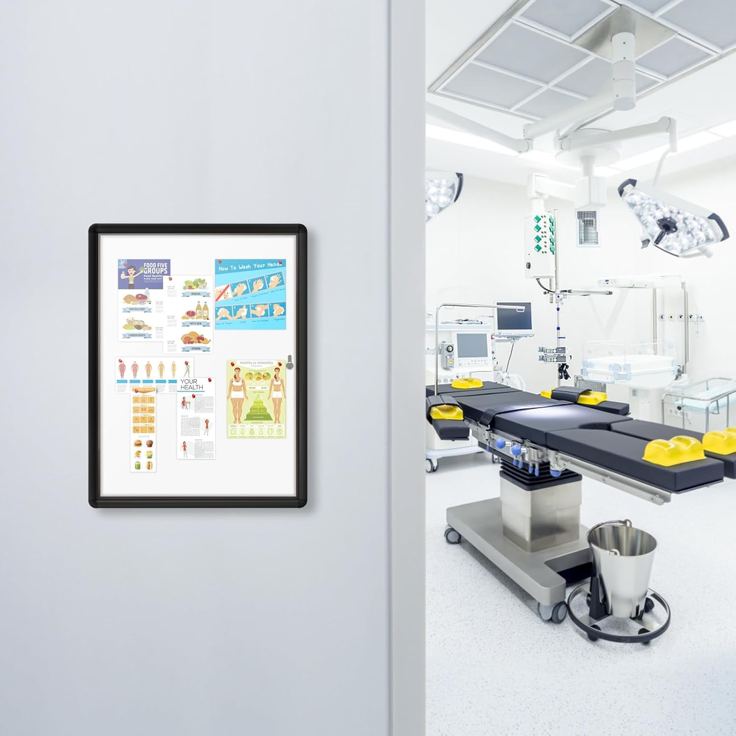 Enclosed Bulletin Board 26”x20”, Dry Erase Noticeboard with Black ...