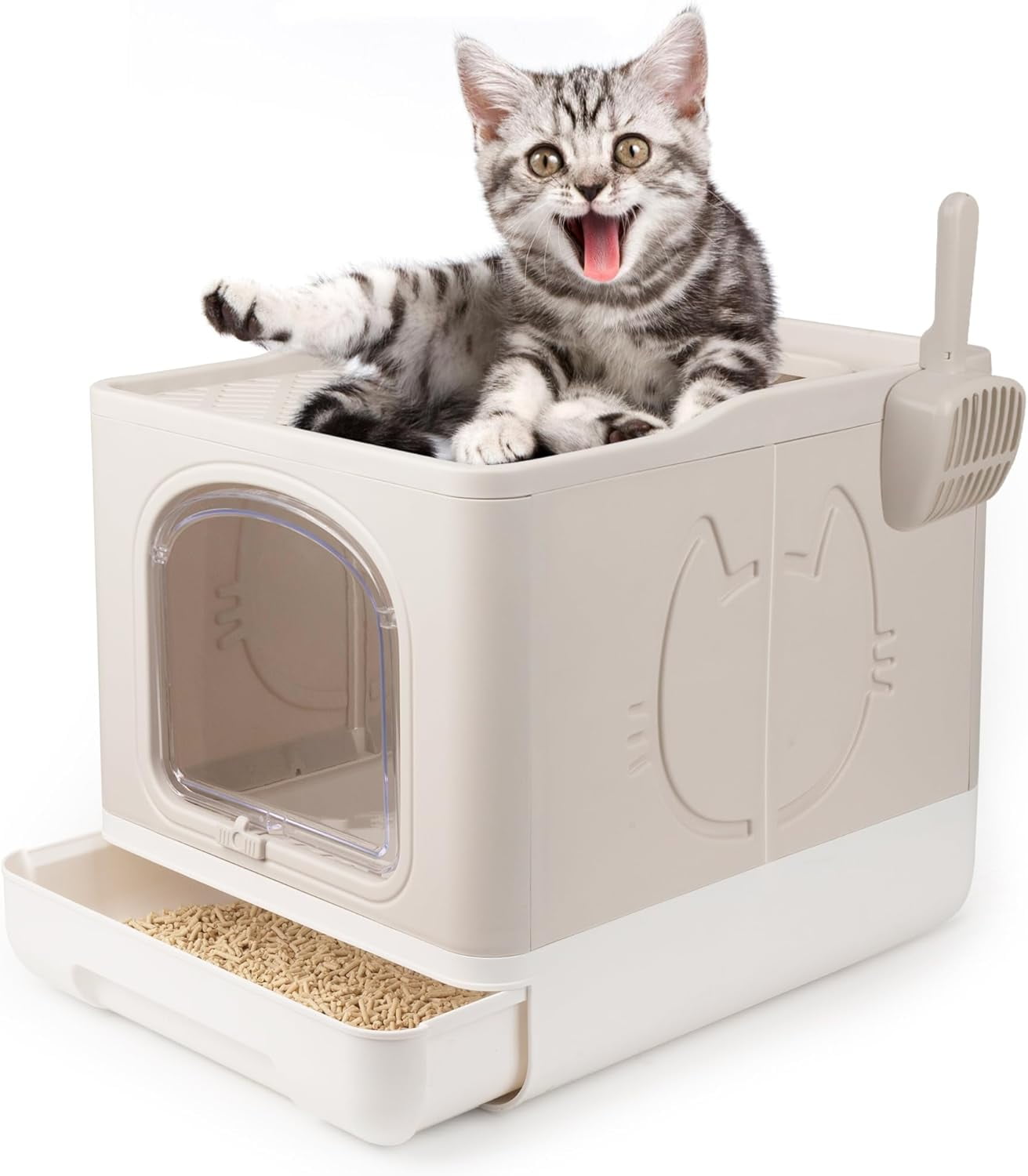 Enclosed Cat Litter Box, Large Covered Litter Box for Cats with Drawer ...