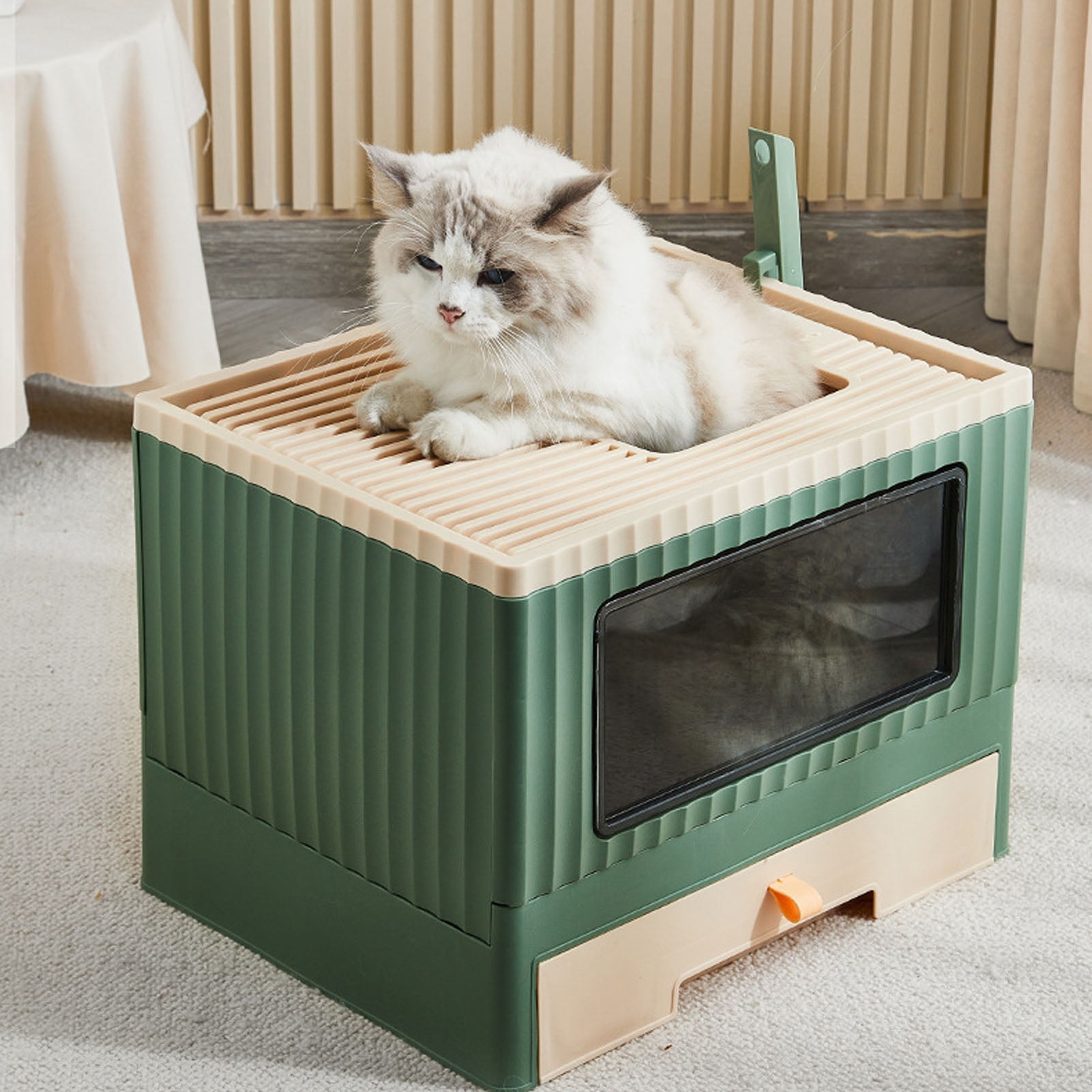 Enclosed Cat Litter Box Large with Lid Cover&Litter Scoop Foldable Cat ...