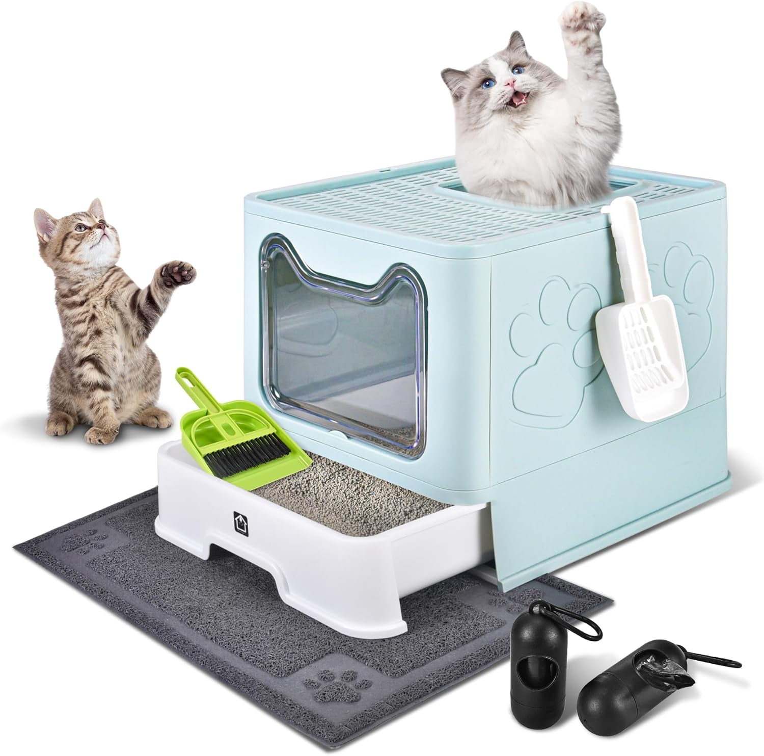 Enclosed Cat Litter Box with Lid Foldable Potty,Drawer Type Extra Large ...