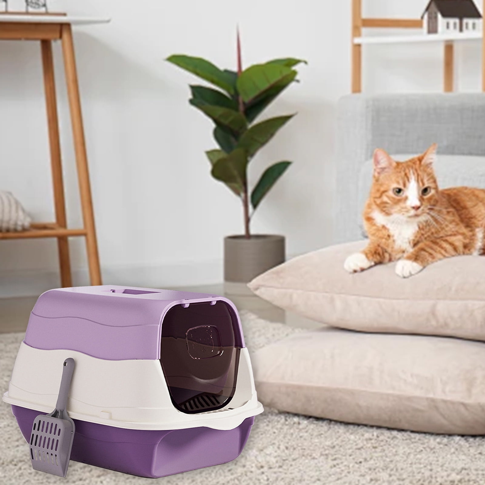 Enclosed Cat Litter Box Odor Control Splash Proof Kitty Toilet House ...