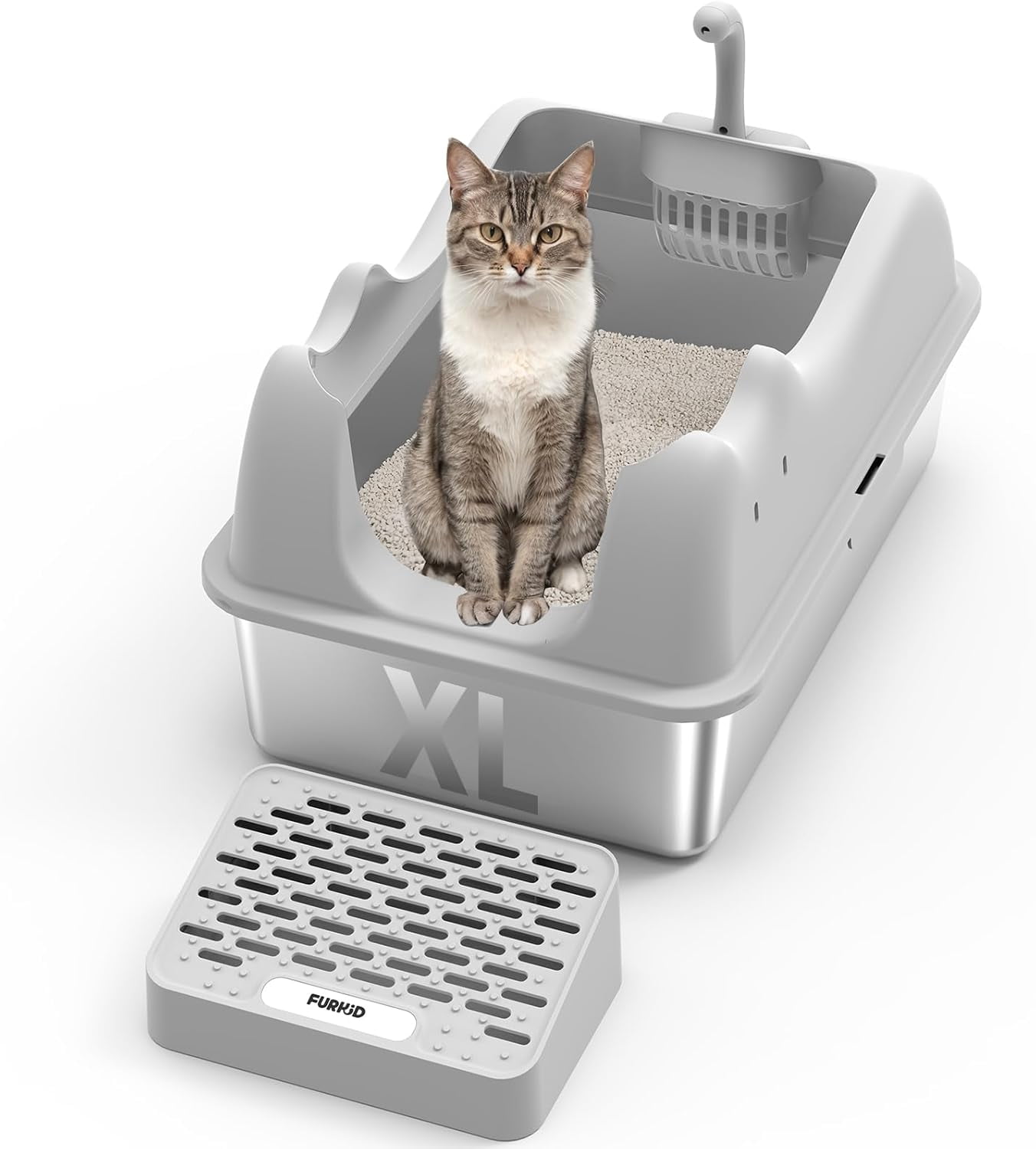 Enclosed Cat Litter Box Stainless Steel with Lid, XL Extra Large Litter ...