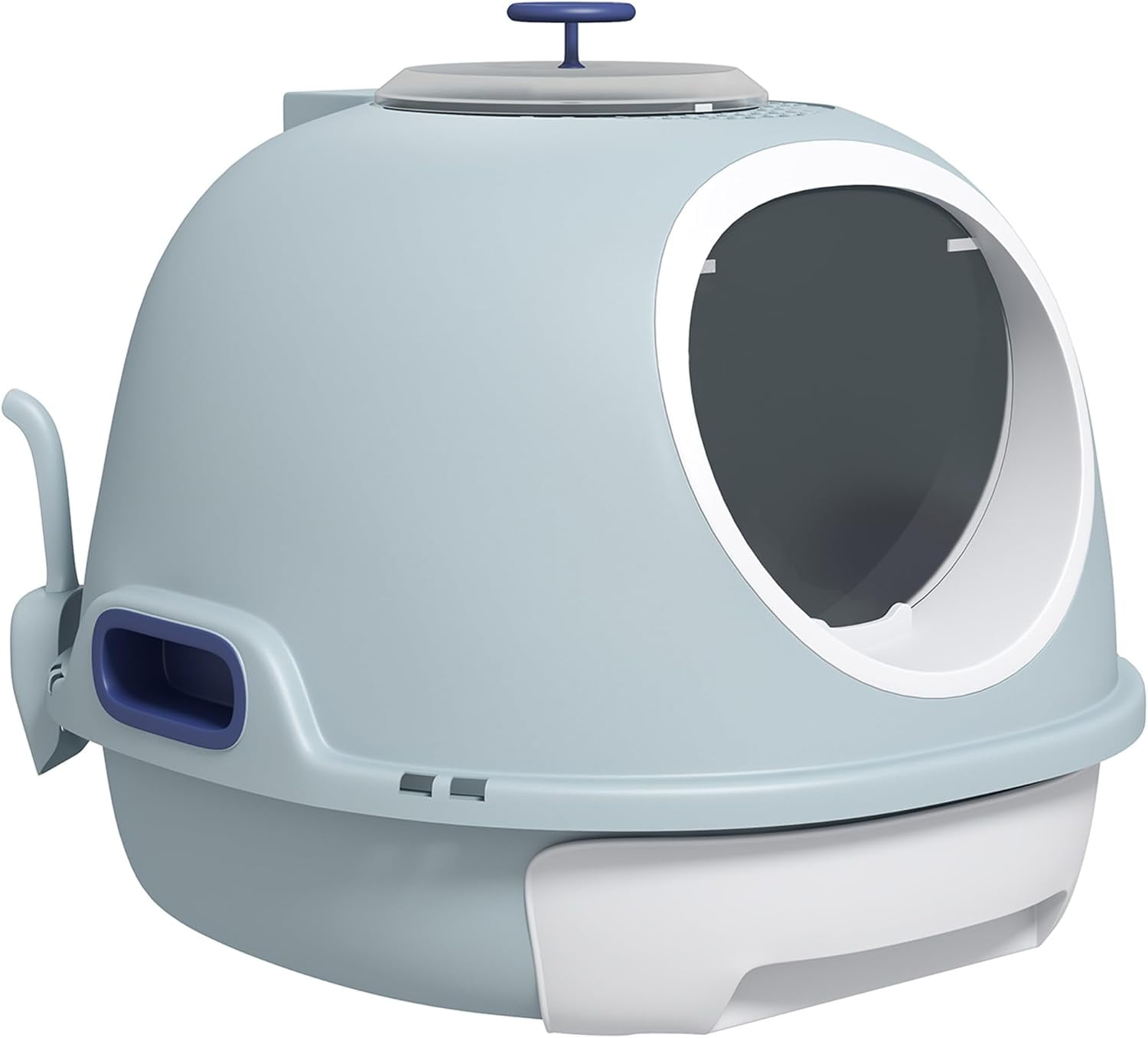 Enclosed Cat Litter Box with Lid, Scoop, Skylight - Blue, Easy Clean ...