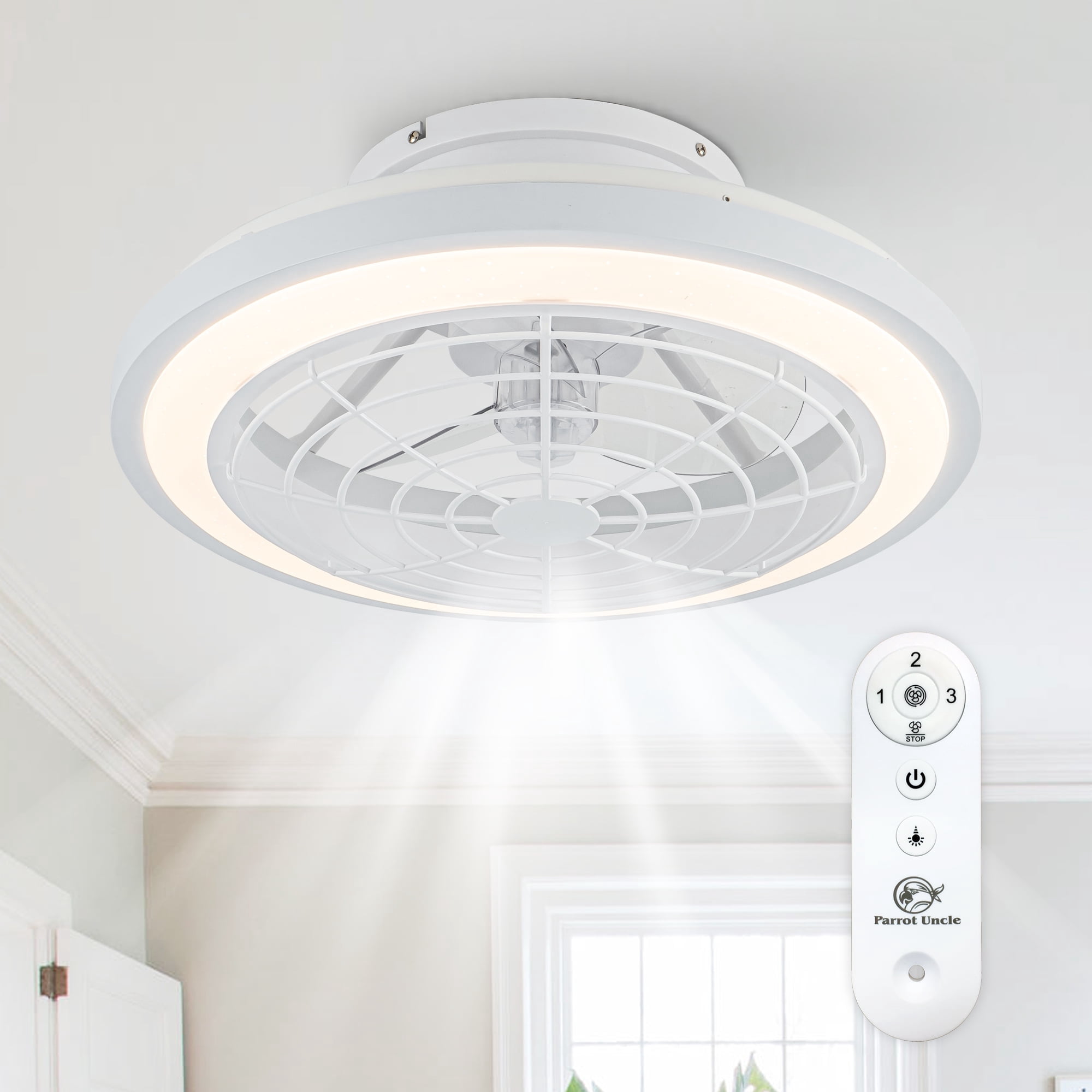 Enclosed Ceiling Fan with Light and Remote,20" Bladeless Ceiling Fans ...