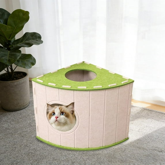 Enclosed Felt Cat Bed Villa with Scratching Surface, Large Multi-Cat ...